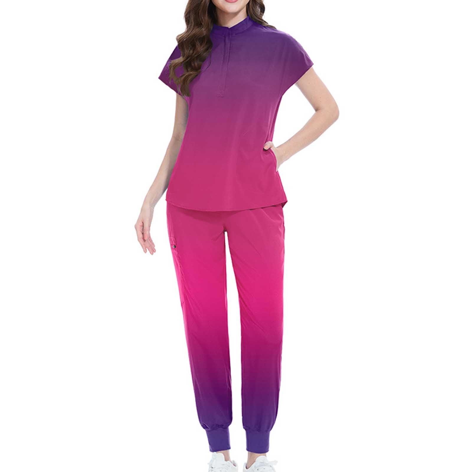 Rciityk Scrub for Women Set - Gradient Print Crew Neck Short Sleeve ...