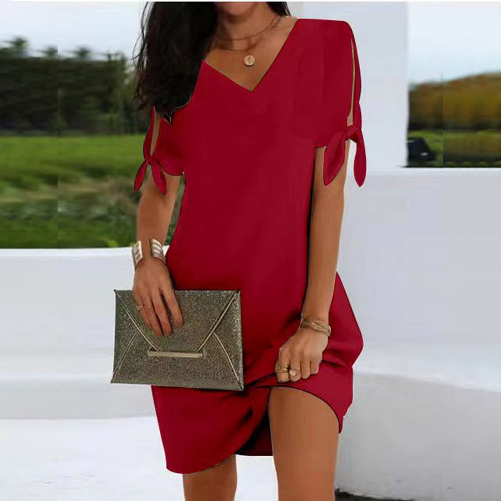 Rciityk Summer Dresses Short Sleeve Sundresses For Women Casual Swings
