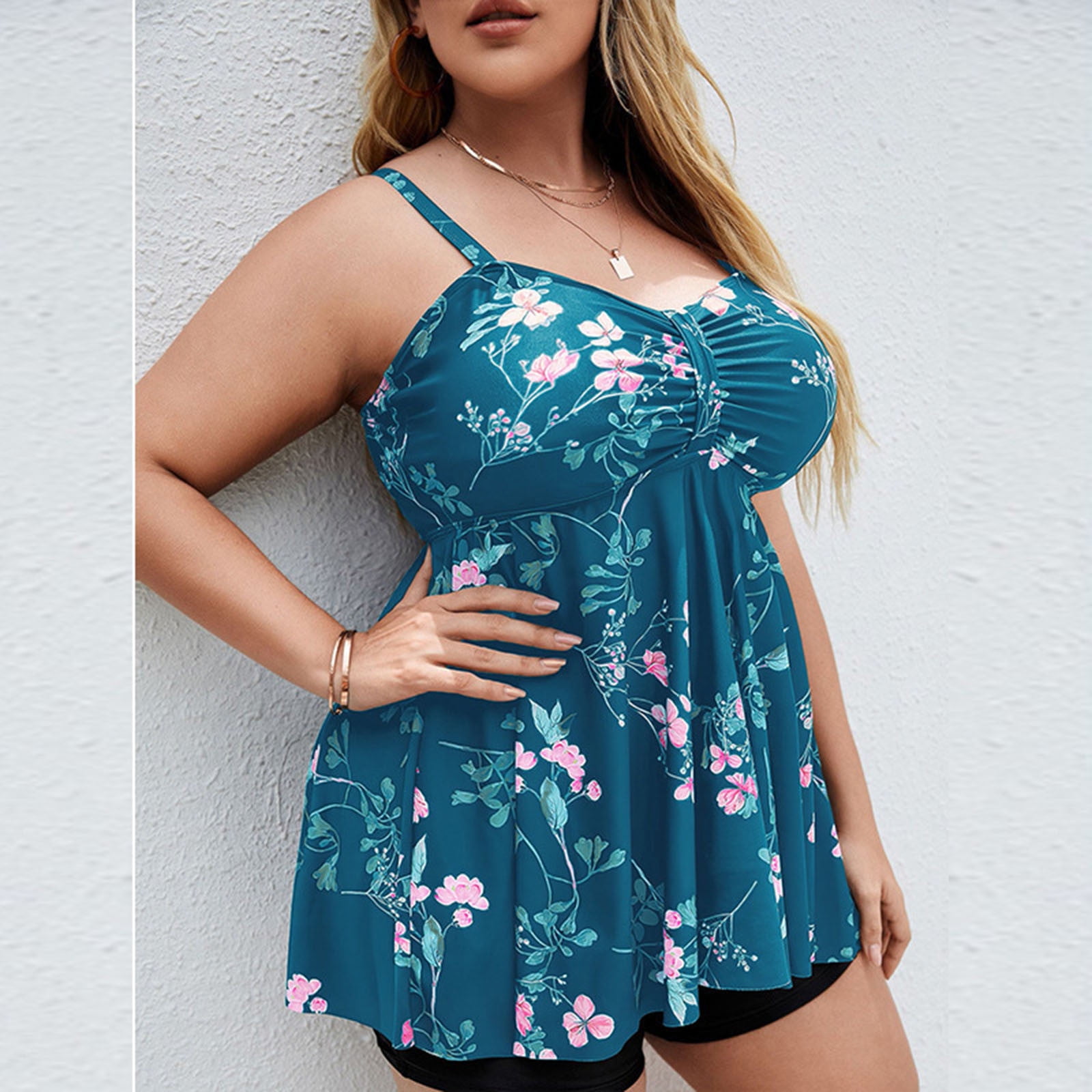 Rciityk Women Plus Size Tankinis Swimsuit Two Piece Flowy Swimdress