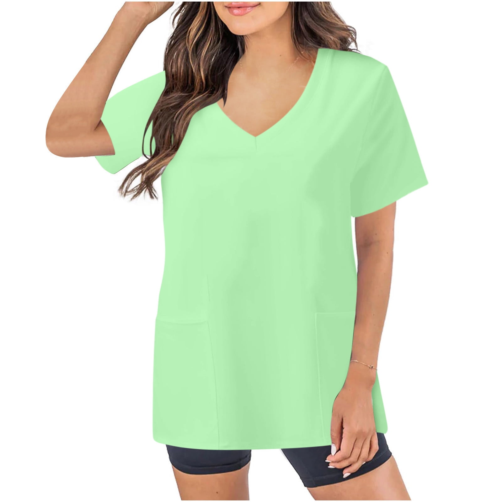 Rciityk Work Scrub Shirts for Women Regular Nursing Uniform Tops Summer ...