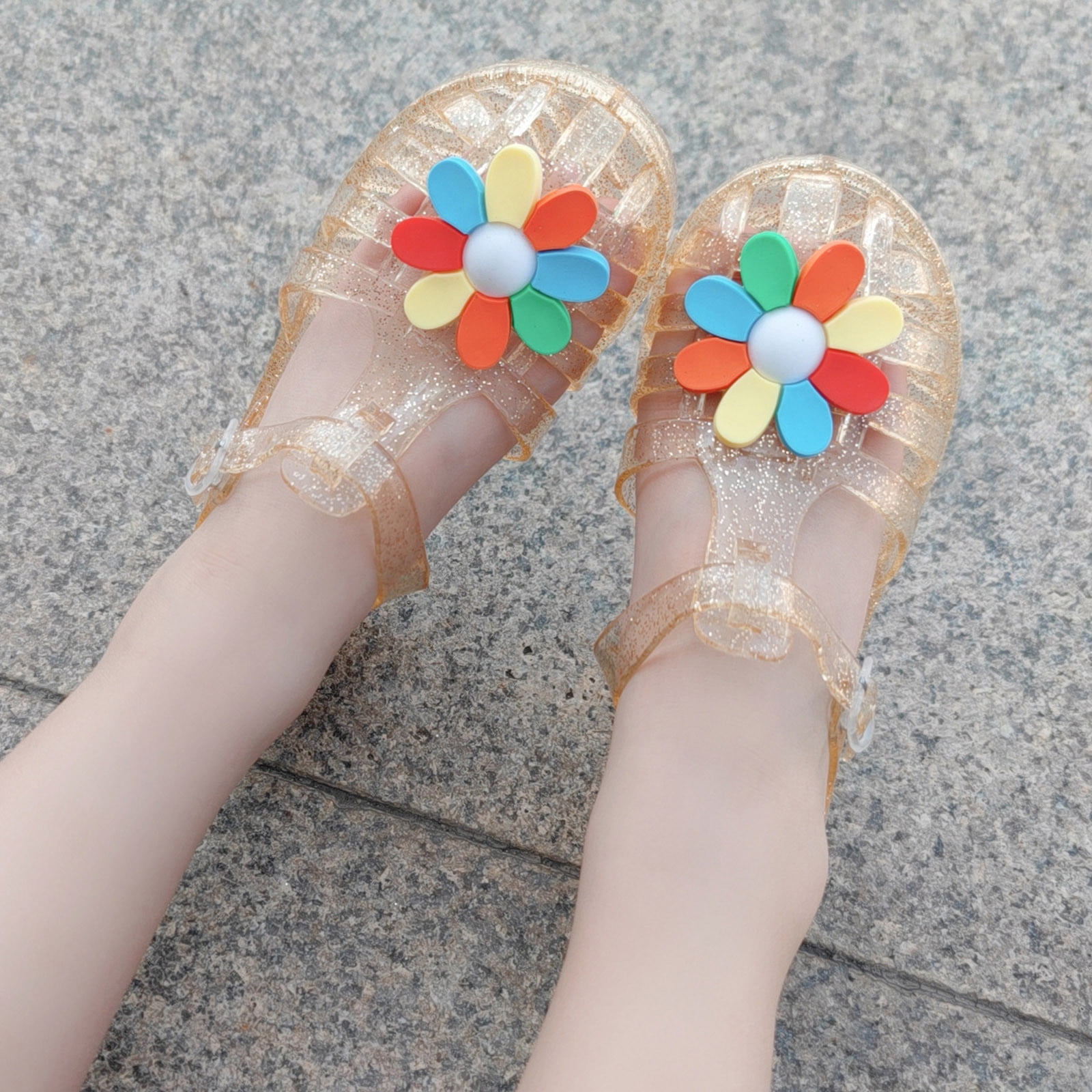 Rciityk Yellow Girls Jelly Sandals Summer Beach Roman Sandals Girls ...