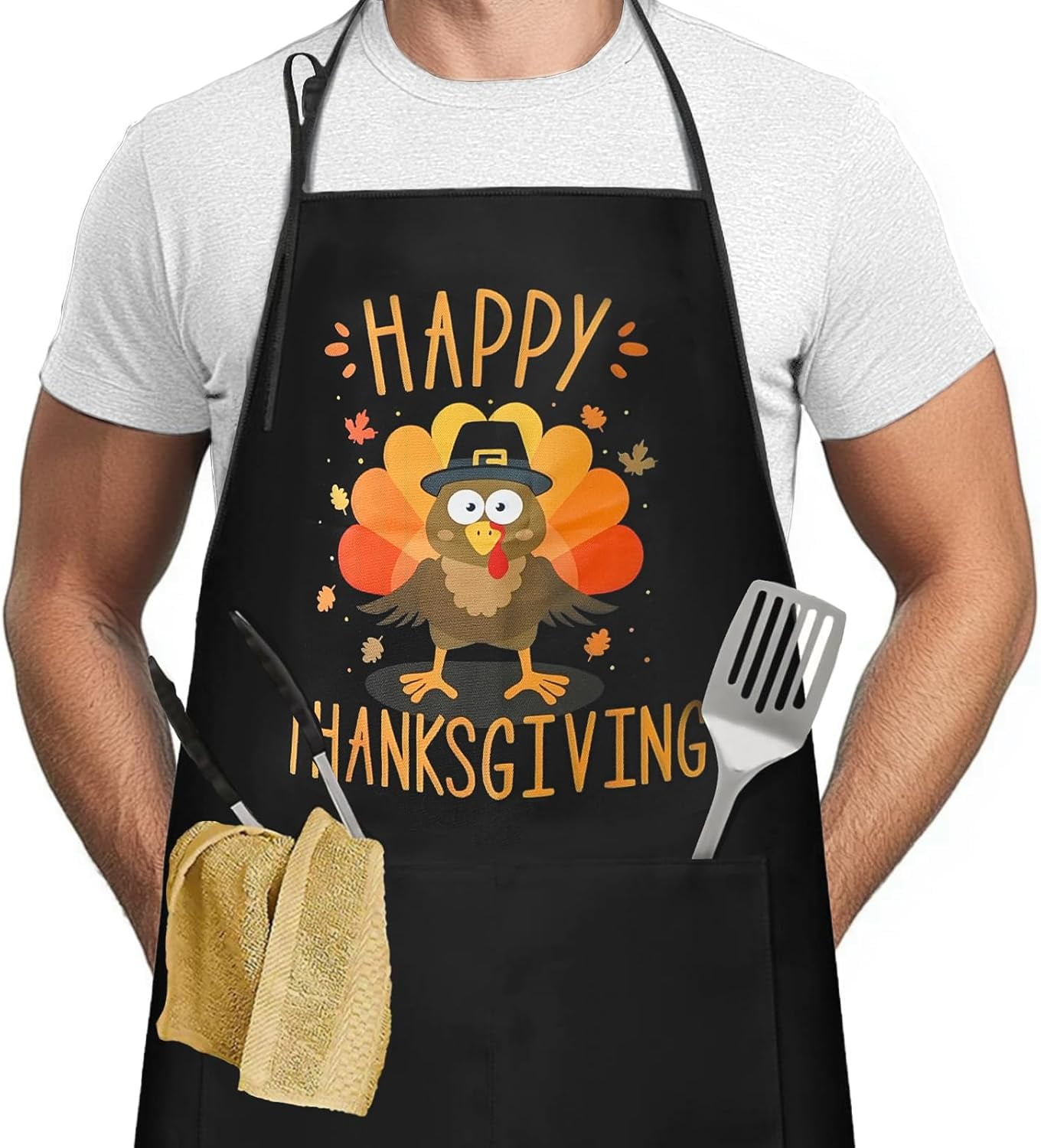 Rcvlauf Thanksgiving Apron Funny Turkey Apron Large Cooking Chef Apron ...