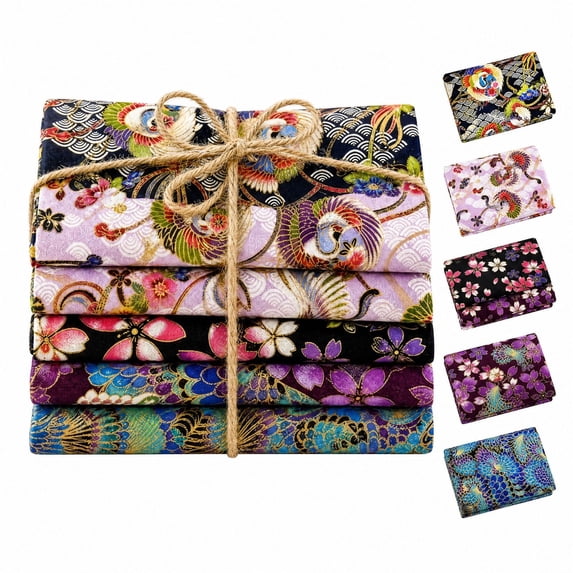 Rdausd 5 Pcs Japanese Gold Foil Cotton Fabric, Floral Patchwork Bundles ...