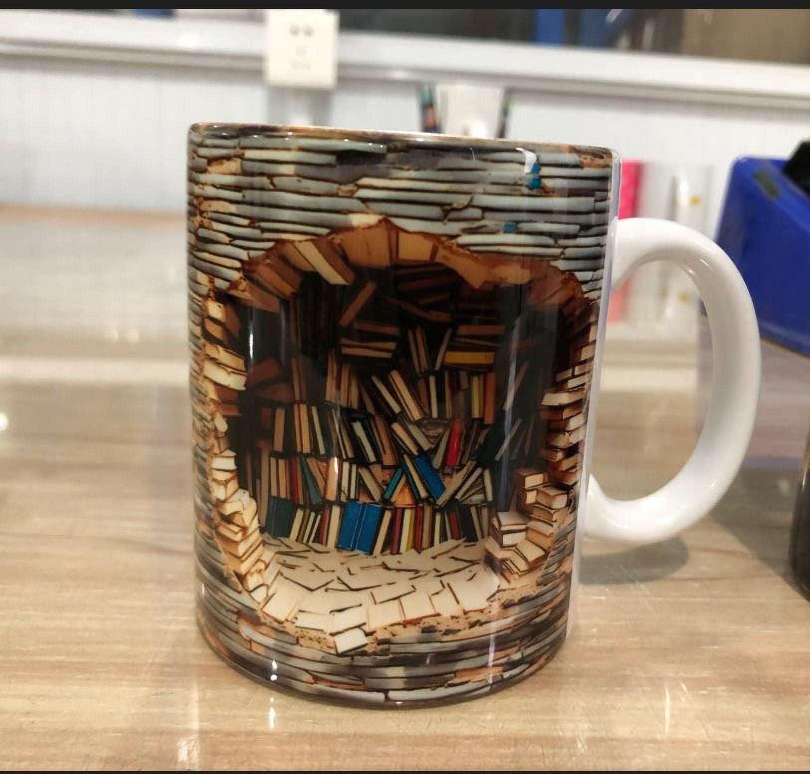 Rdeuod 3D Bookshelf Mug,3D Effect Books Mugs,Space Design Multi-Purpose ...