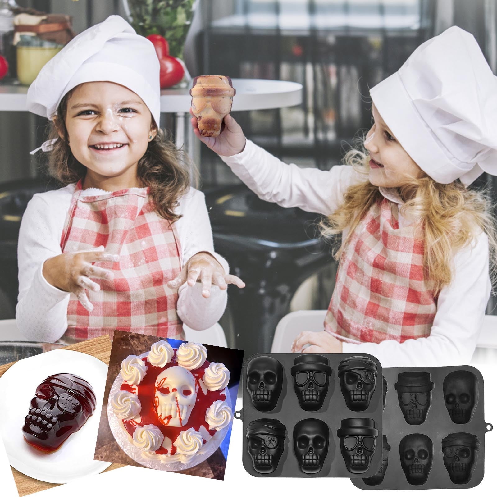 Rdeuod Skeleton Halloween Cupcake Mold, 6 Skull Ice Lattice, 3D Baking ...