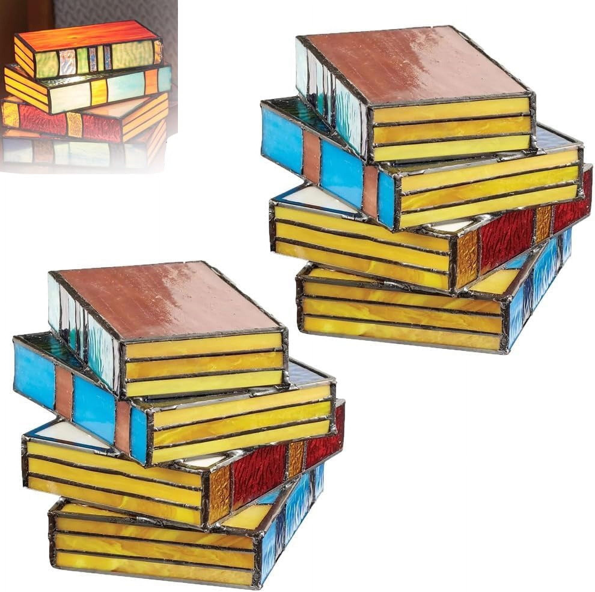 Rdeuod Stained Glass Stacked Books Lamp, Stacked Books Glass Lamp ...