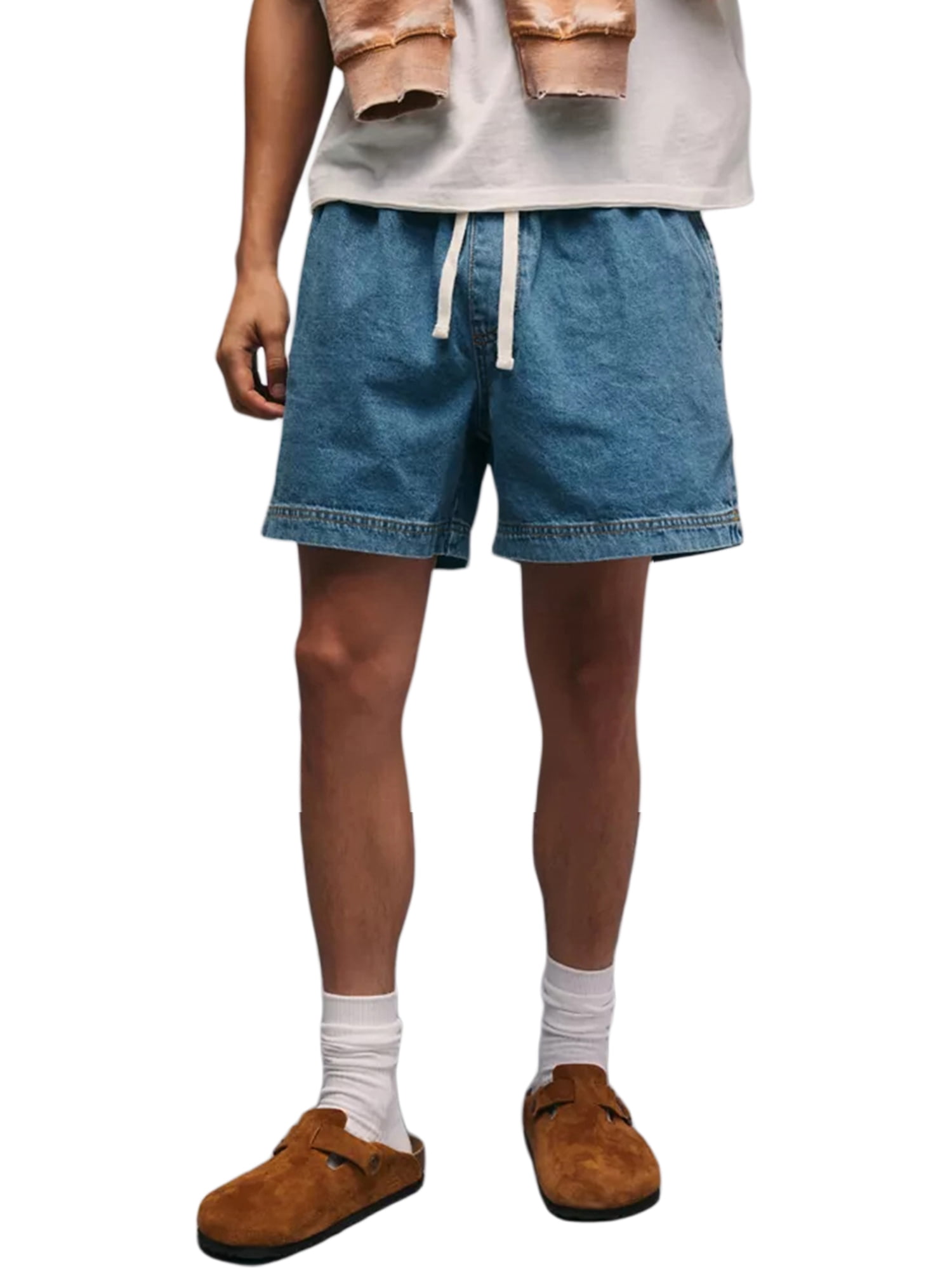 Rdhnmea Men's Denim Shorts Summer Casual Drawstring Elastic Waist Cargo ...