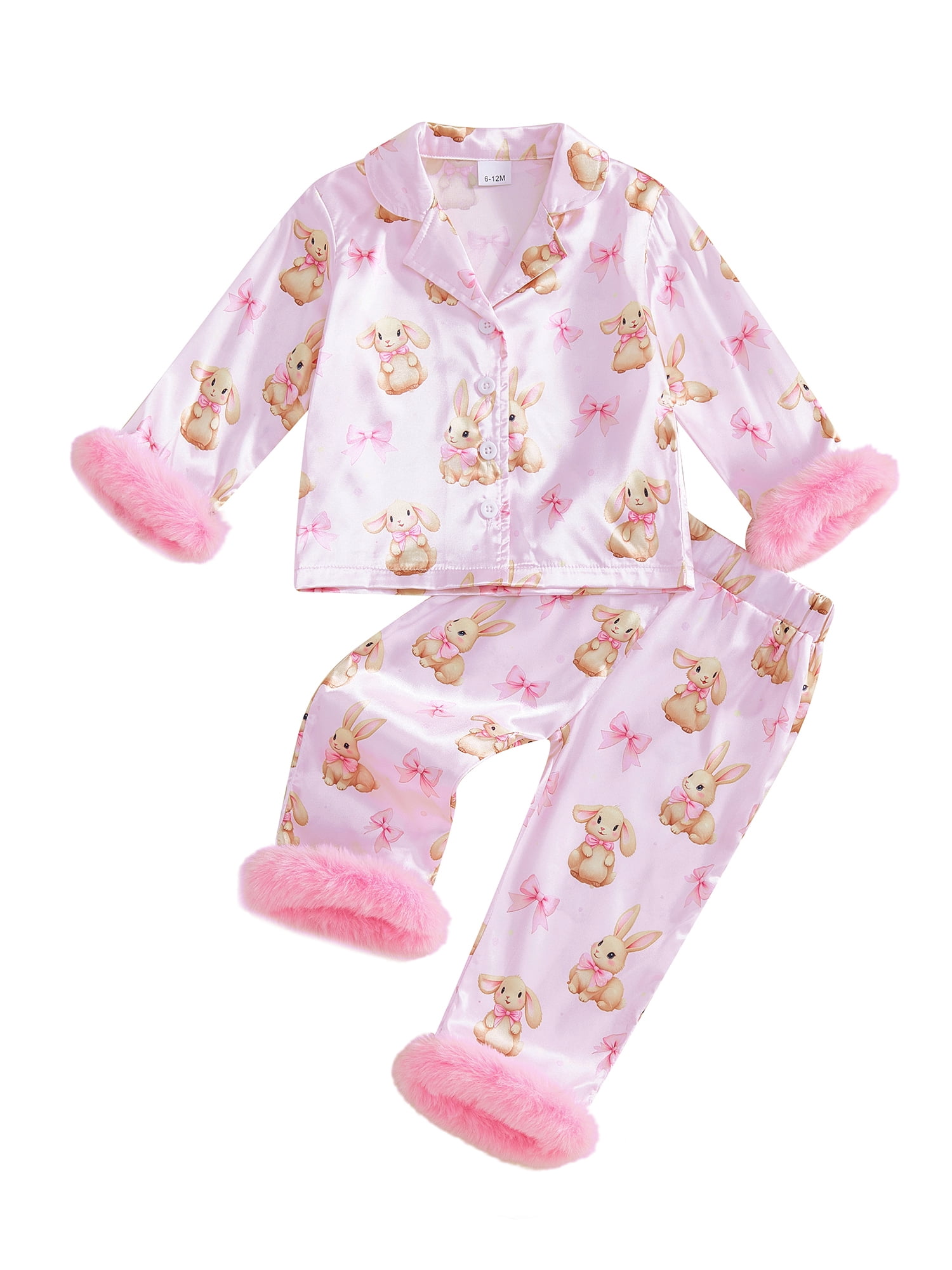 Rdhnmea Toddler Girl Easter Pajamas Set Kids Satin Bunny Feather Button ...