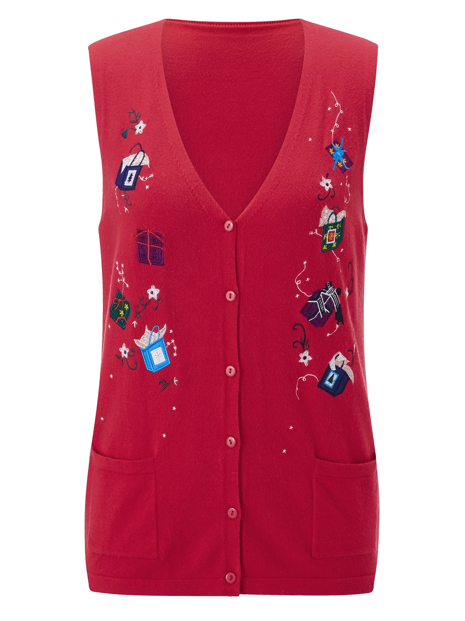 Rdhnmea Women Christmas Sweater Vest Embroidery Santa Snowman Print ...