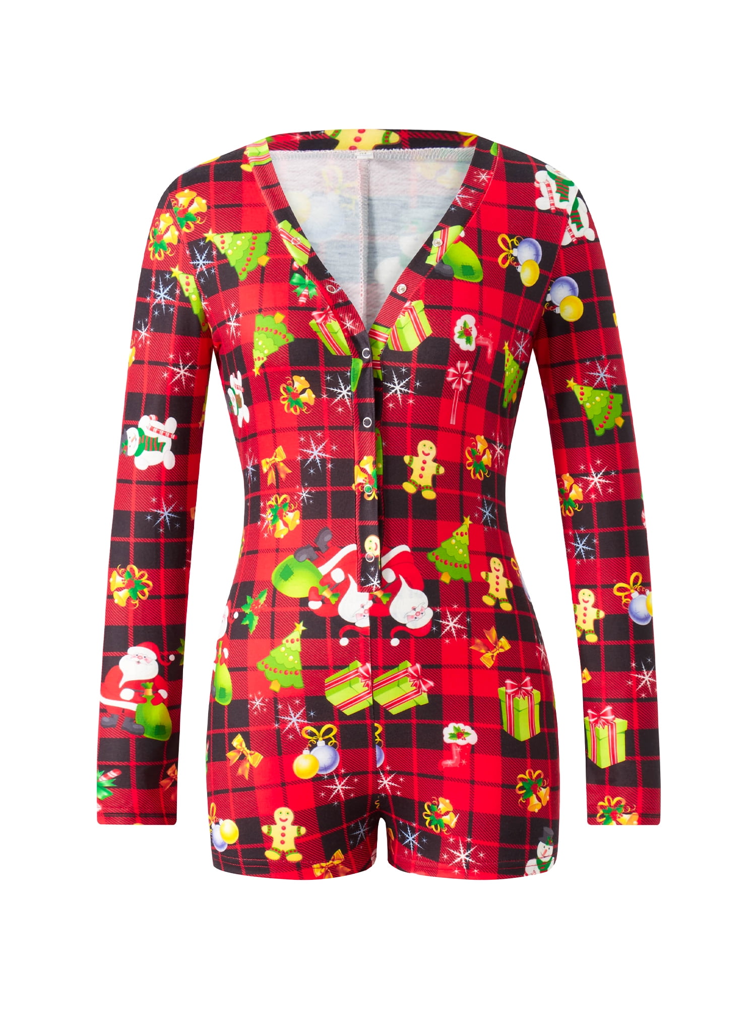 Rdhnmea Women Christmas V-Neck Shorts Jumpsuit Bodysuit Pajama Long ...