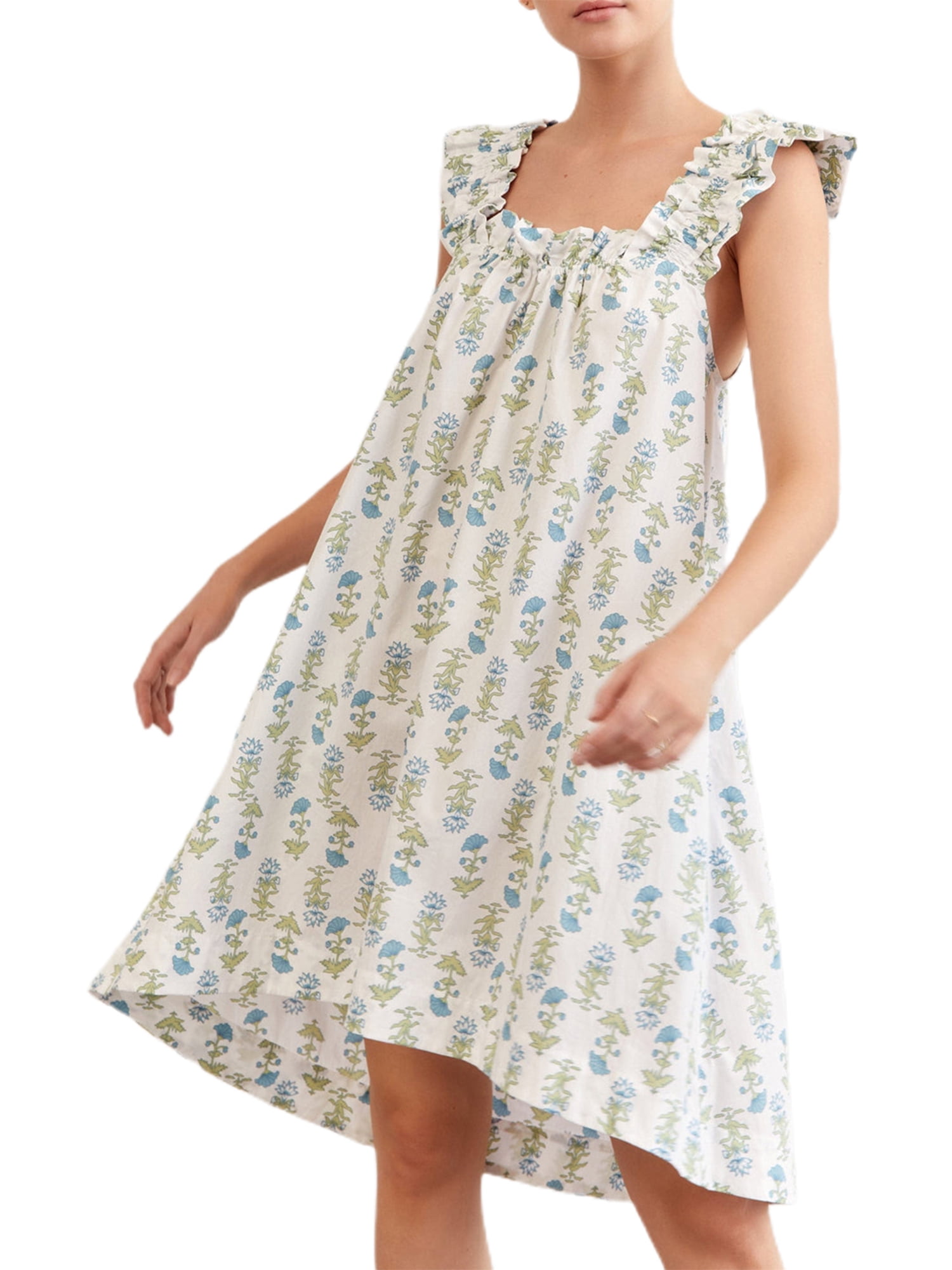 Rdhnmea Women's Nightgown Sleepwear Ruffle Sleeveless Square Neck ...