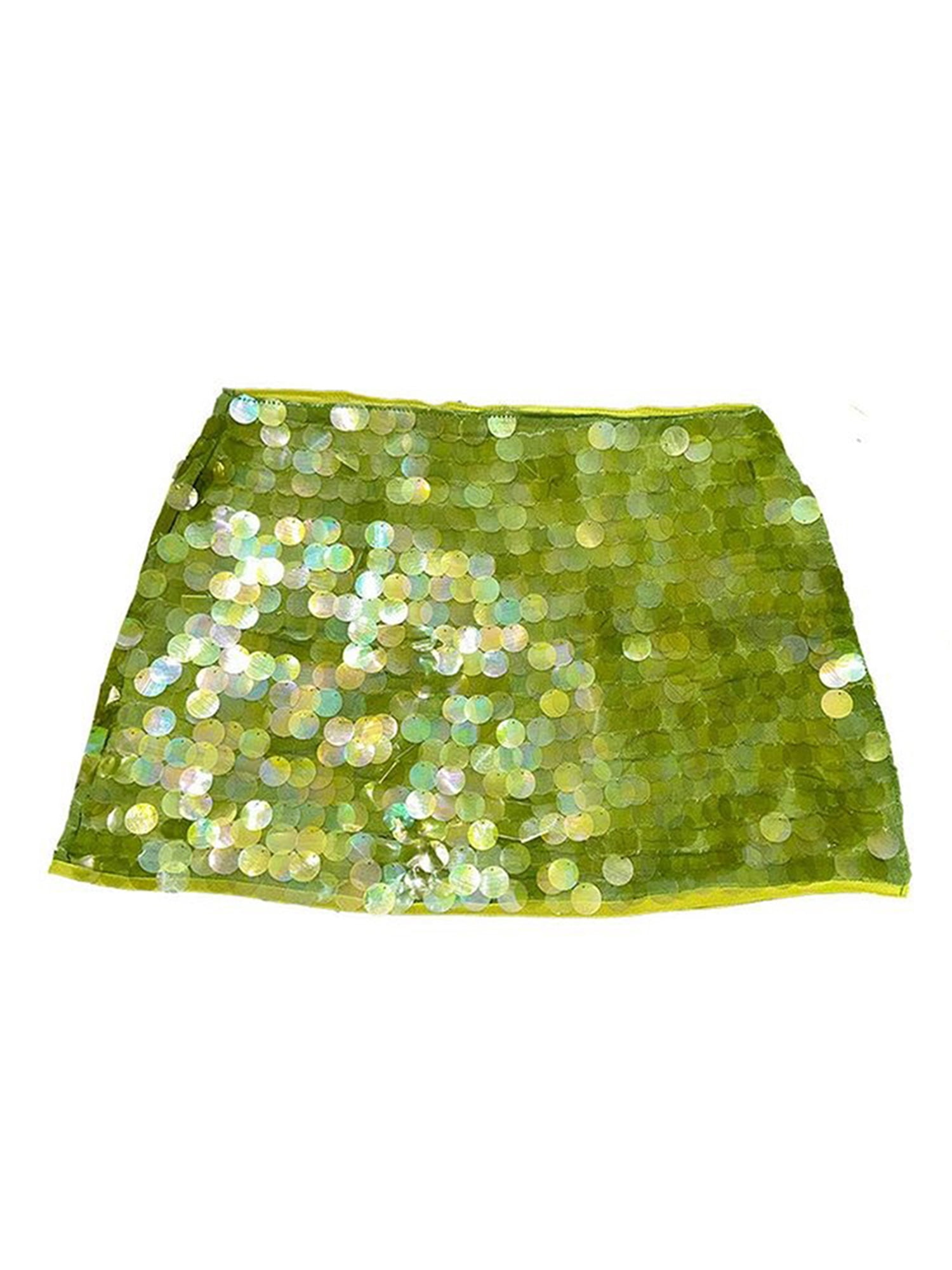 Rdhnmea Women's Sparkly Sequins Bodycon Mini Skirts Sexy Side Split Tie ...