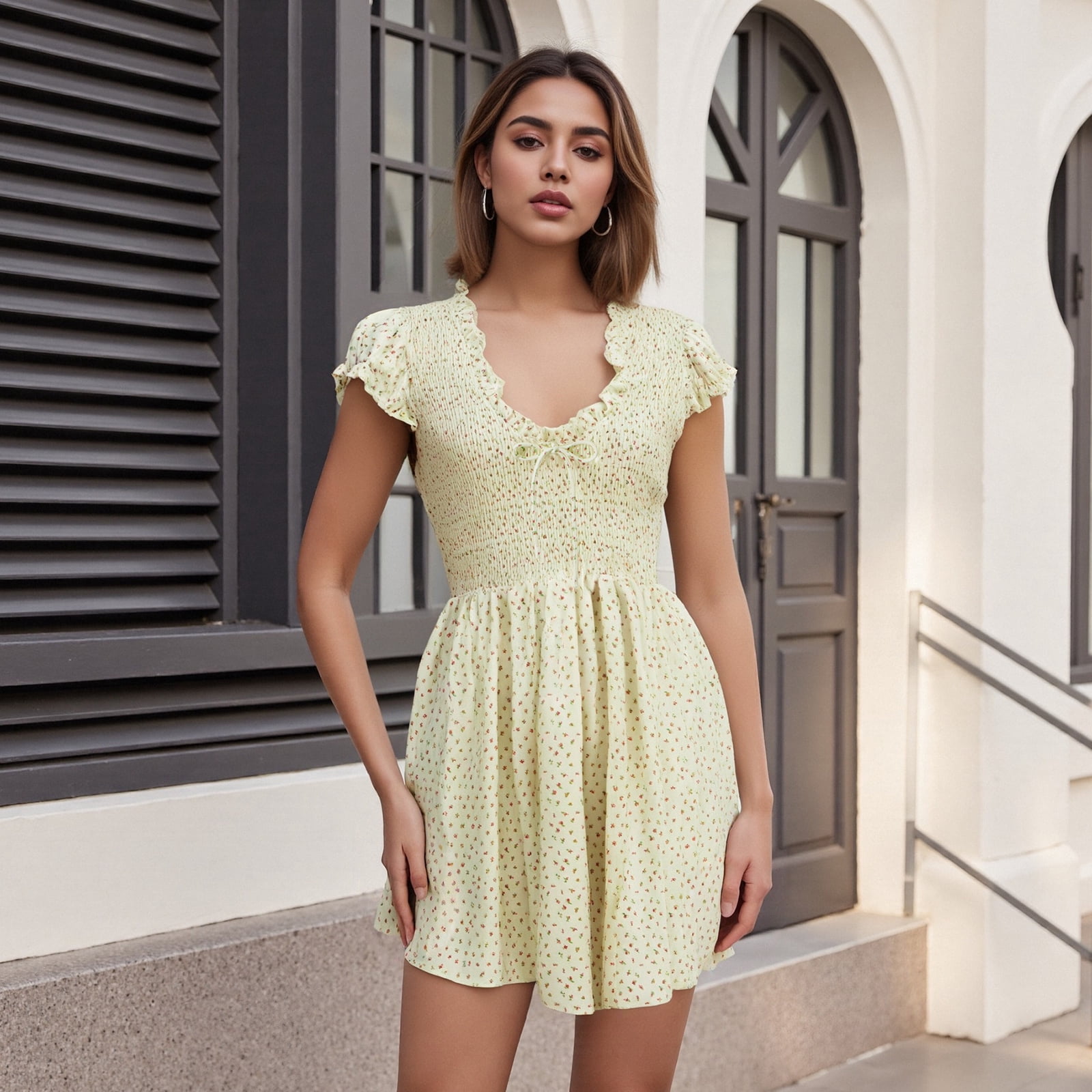 Rdhnmea Women's Y2k Mini Smocked Romper Gingham Deep V Neck Short ...