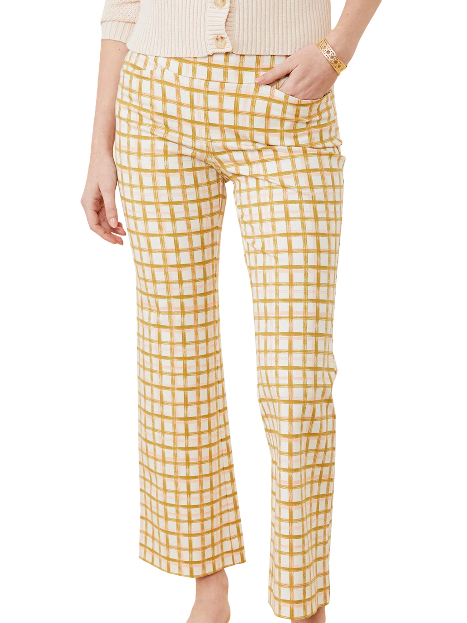 Rdhnmea Womens Boho Flared Pants Wide Leg Beach Palazzo Pants Plaid ...