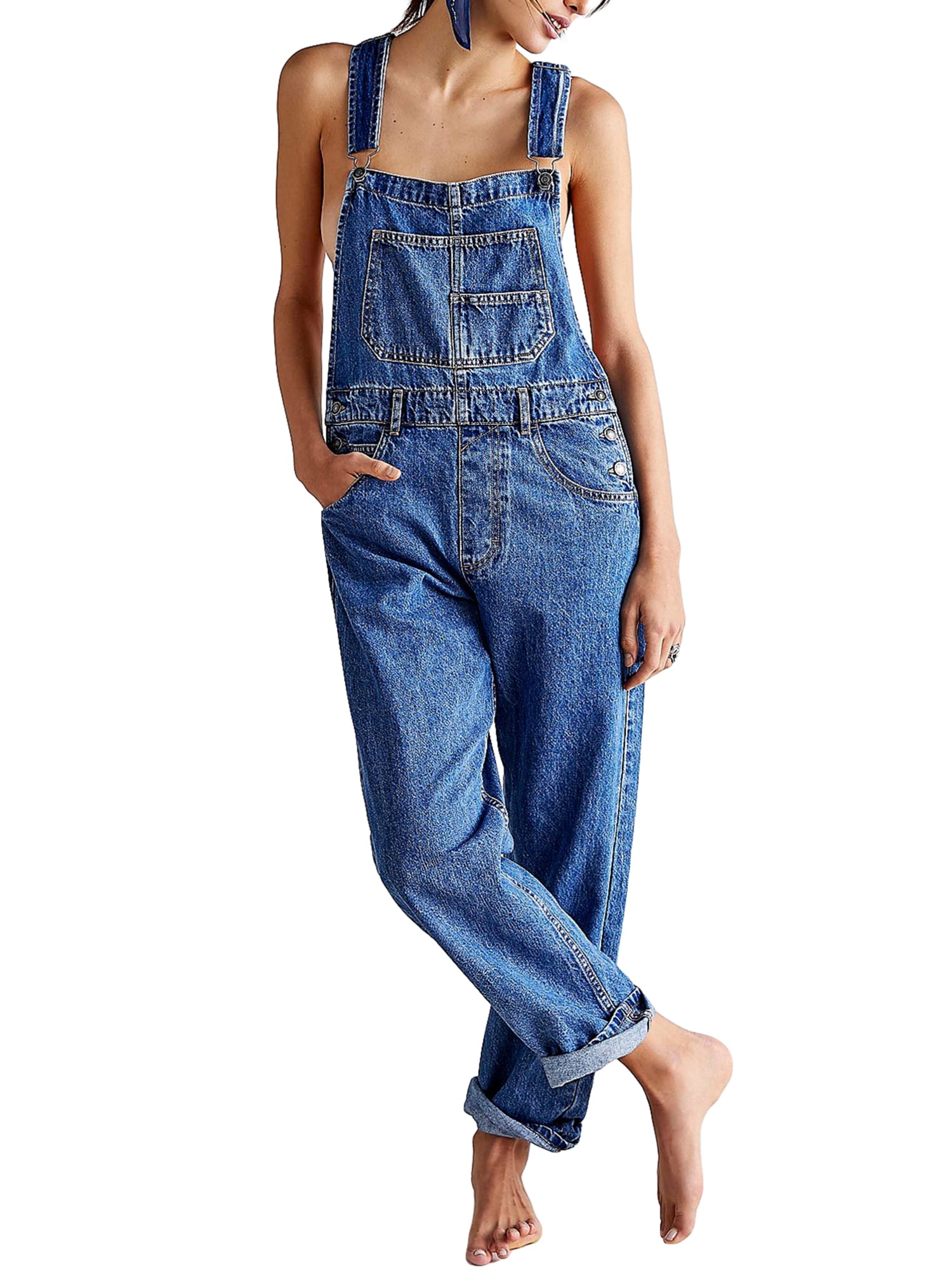 Rdhnmea Womens Jean Overalls Loose Fit Adjustable Strap Denim Jumpsuits ...