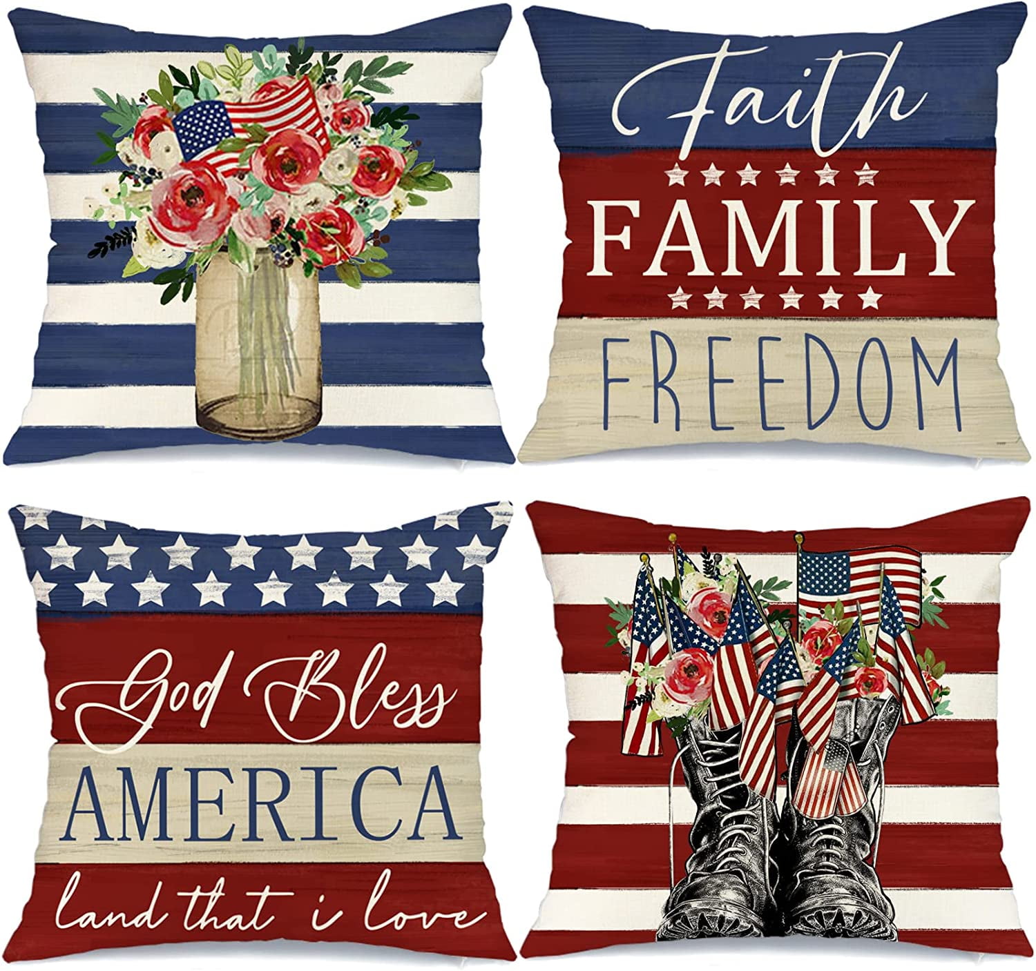 Rdsfhsp 4th of July Decorations Pillow Covers 18 x 18 Set of 4 Star and ...