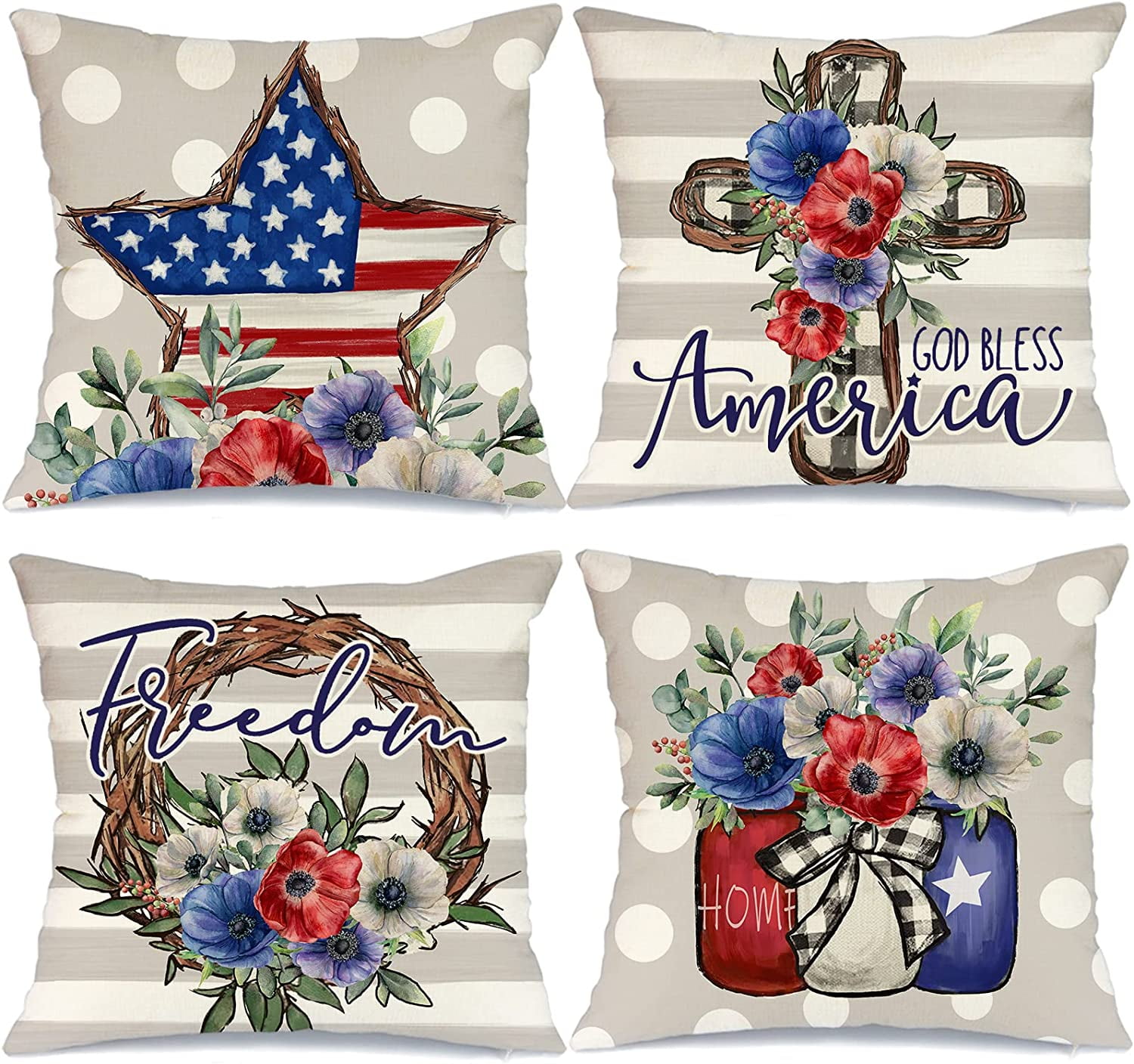 Rdsfhsp 4th of July Decorations Pillow Covers 18x18 Set of 4 Polka Dots ...