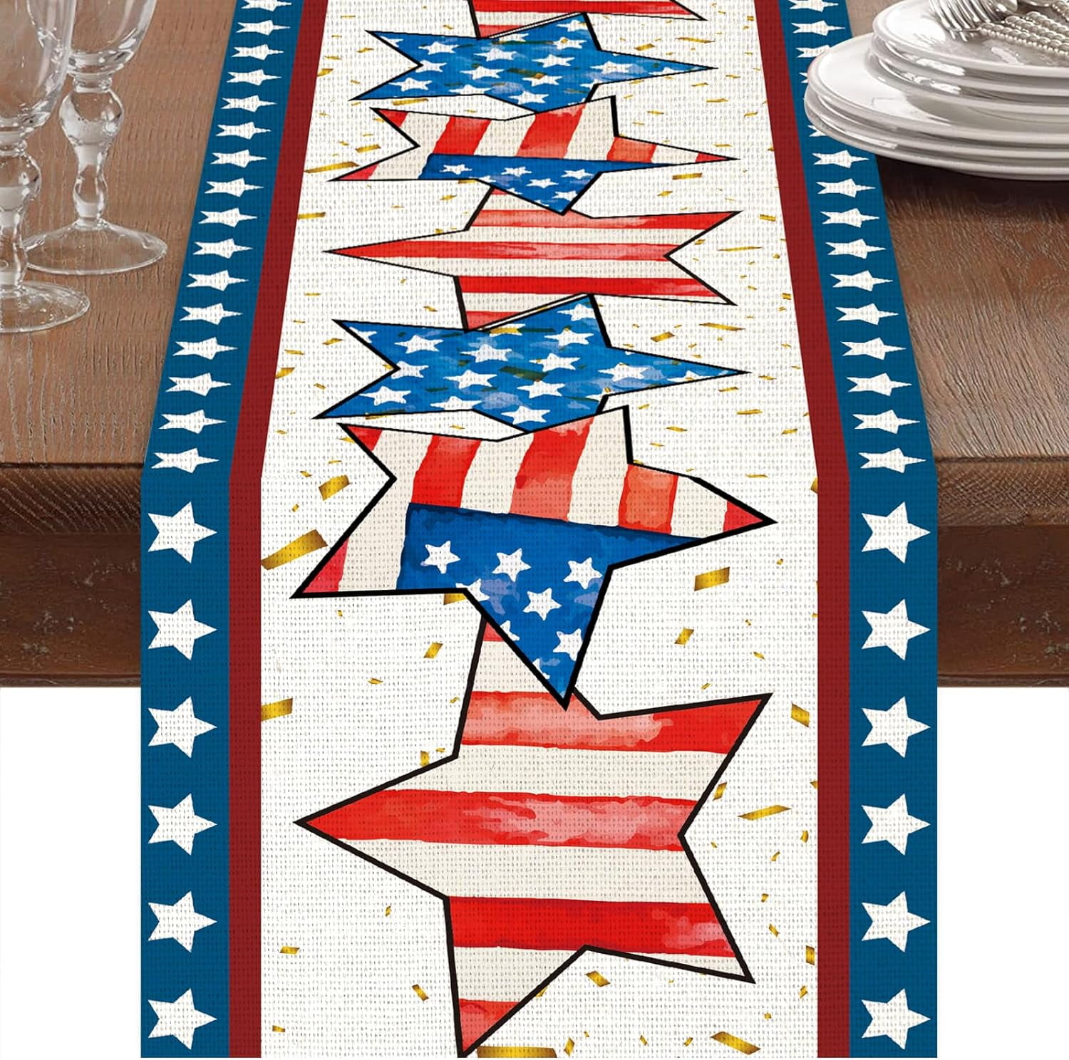Rdsfhsp 4th of July Table Runner 13x72 Inch Linen Patriotic Decorations ...