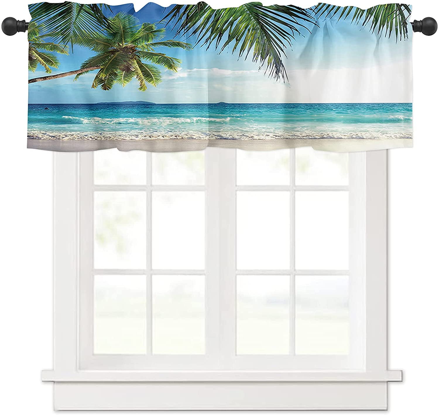 Rdsfhsp Beach Valances for Windows Coconut Tree Beach Blue Sky Kitchen ...