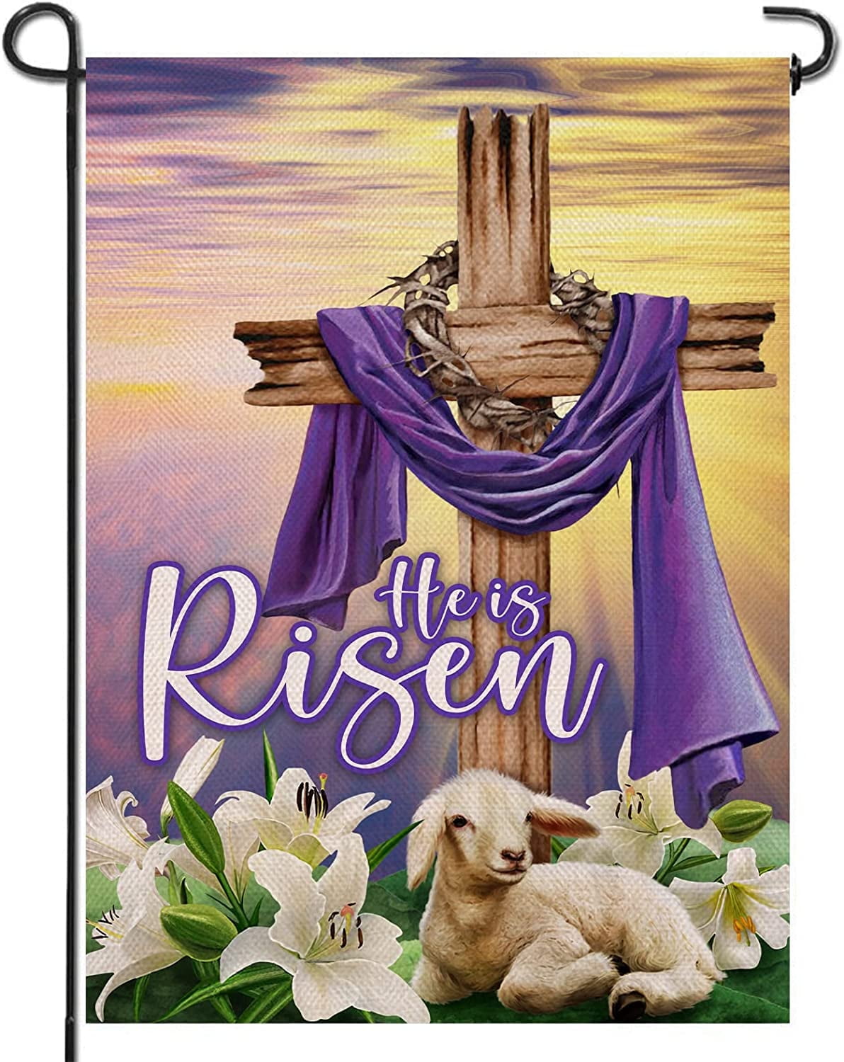 Rdsfhsp Christian Easter He is Risen Home Decorative Burlap Garden Flag ...
