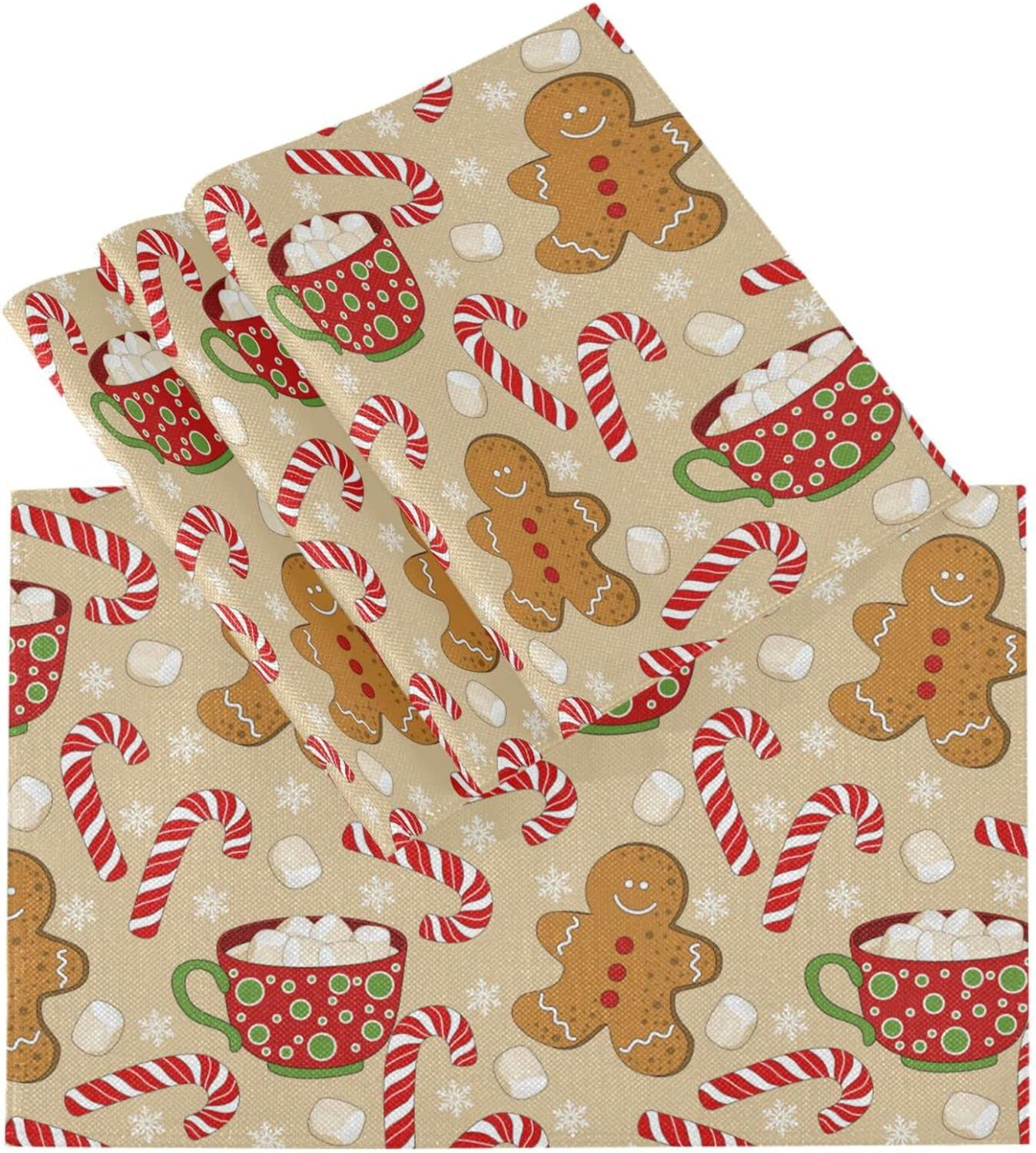 Rdsfhsp Christmas Gingerbread Man Placemats Set of 4 Table Mat Winter ...