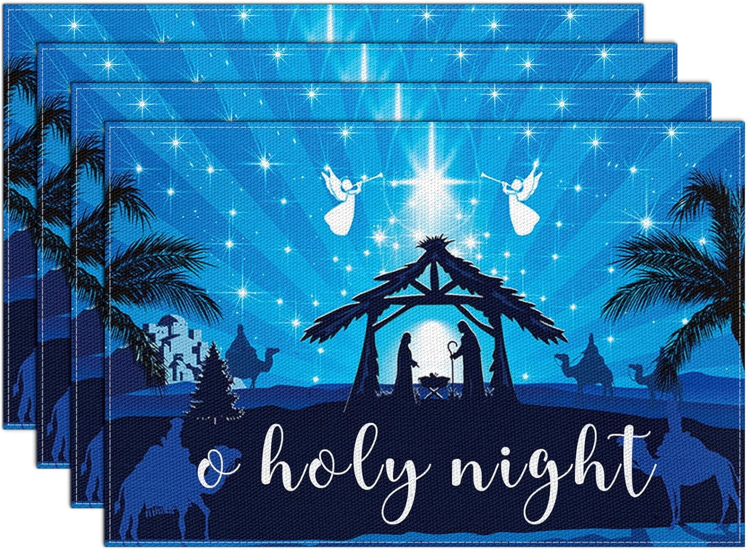 Rdsfhsp Christmas Jesus Linen Table Placemats Set of 4 Holy Night ...