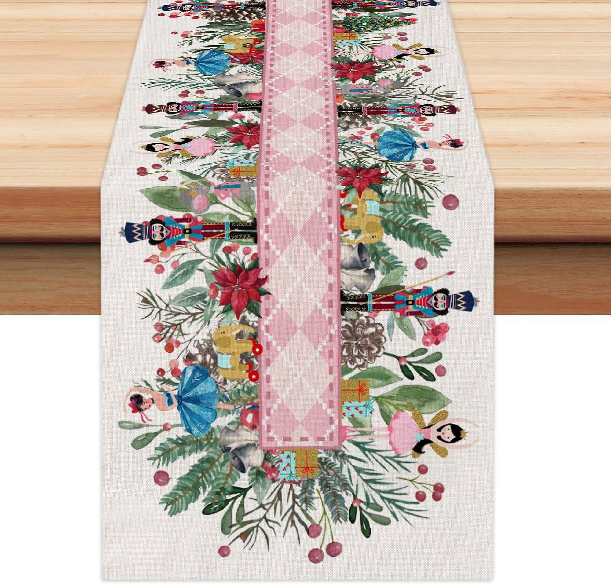 Rdsfhsp Christmas Nutcracker Flower Tree Linen Table Runner 13x72 for ...
