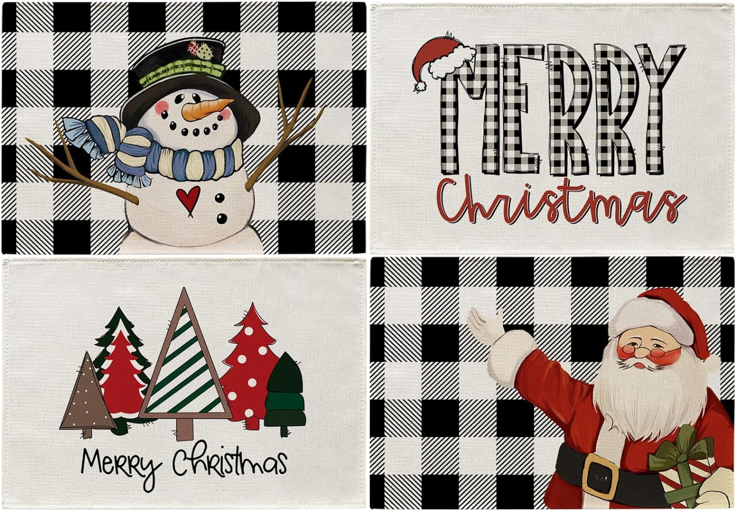 Rdsfhsp Christmas Placemats Set of 4 Buffalo Plaid Merry Christmas Tree ...