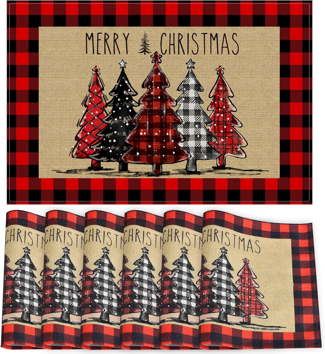Rdsfhsp Christmas Placemats Set of 6, Merry Christmas Tree Linen Table ...