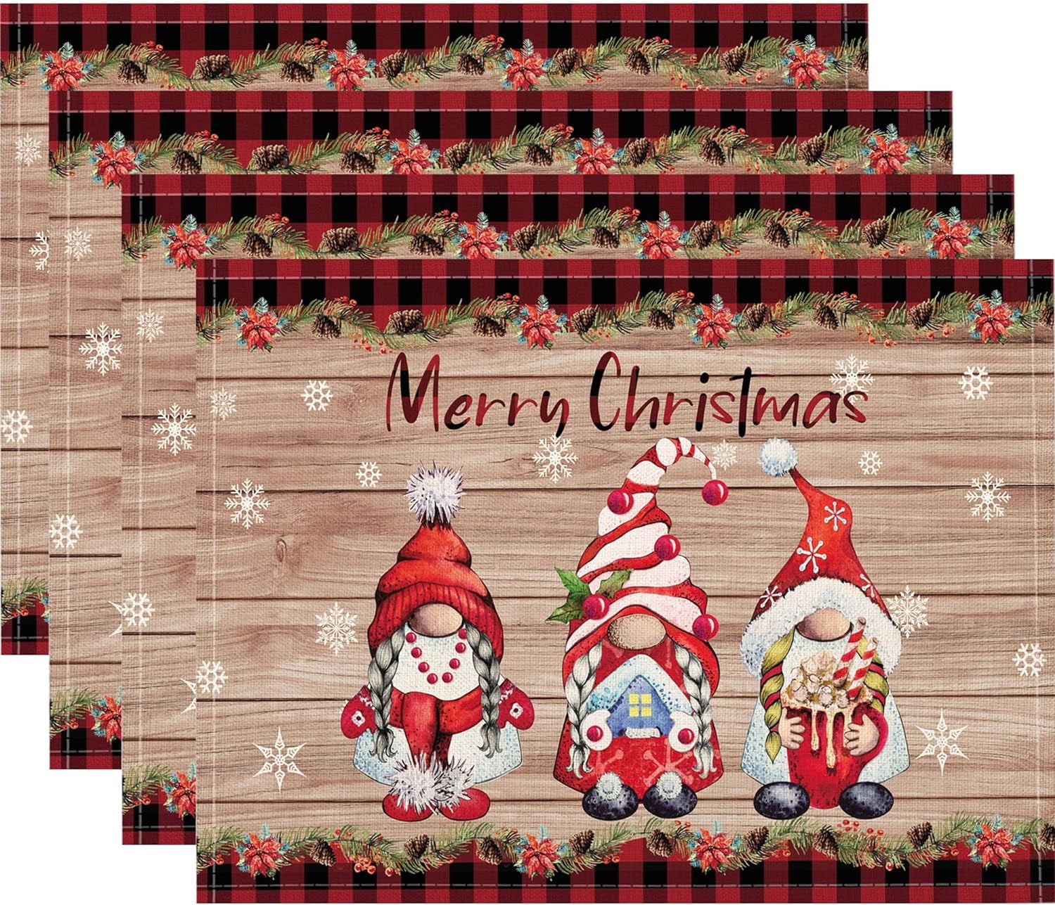 Rdsfhsp Christmas Placemats Set of 4 Merry Christmas Santa Claus Table ...