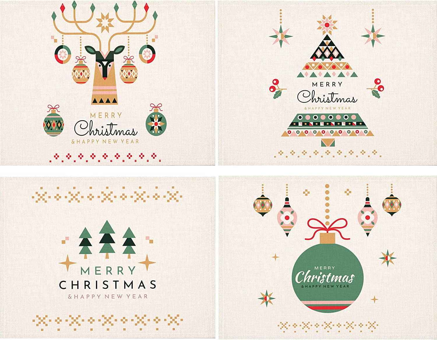Rdsfhsp Christmas Placemats Set of 4 Merry Christmas Tree Table Mats ...