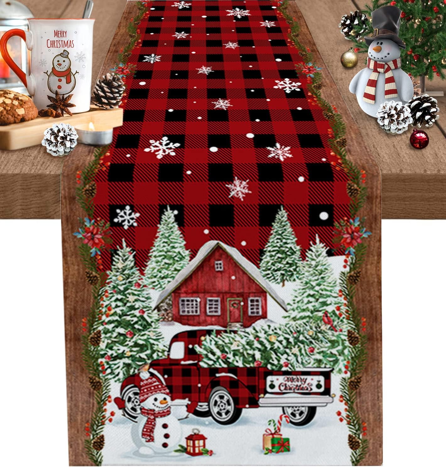 Rdsfhsp Christmas Red Truck Table Runner for Kitchen Decor, Red Buffalo ...