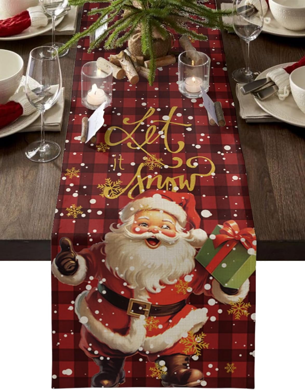Rdsfhsp Christmas Santa Claus Table Runner,Red Buffalo Plaid Waterproof ...