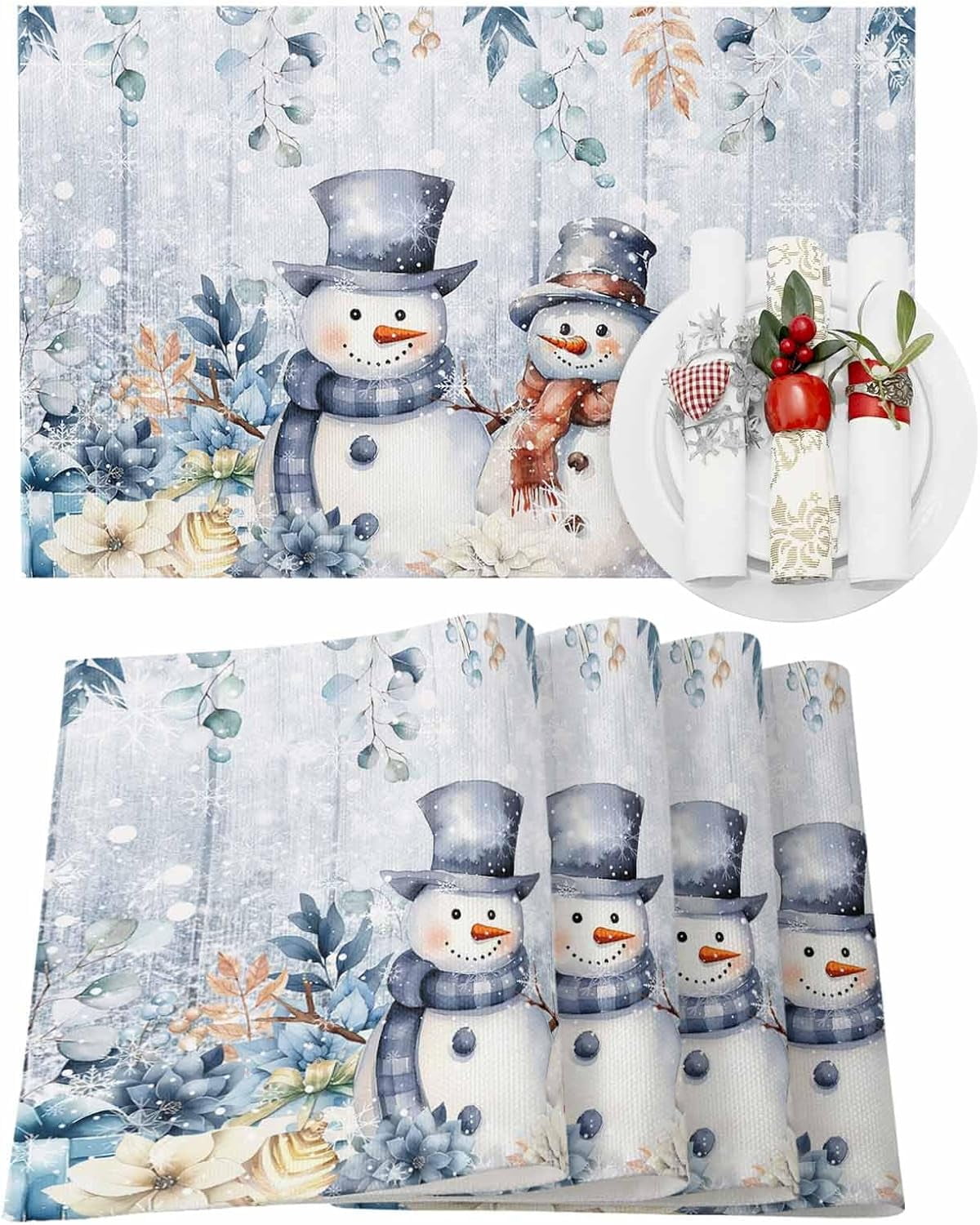 Rdsfhsp Christmas Snowman Winter Placemats Set of 4 Washable Table Mats ...