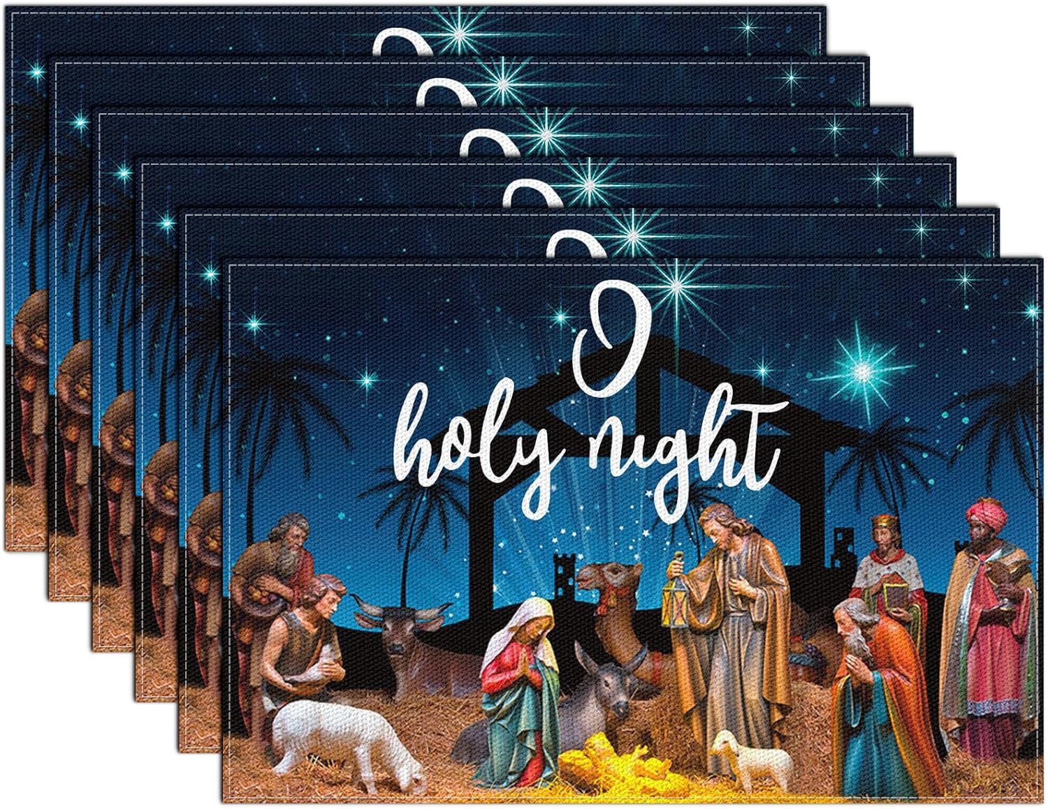 Rdsfhsp Christmas Table Placemats Jesus Placemats Set of 4 Holy Night ...