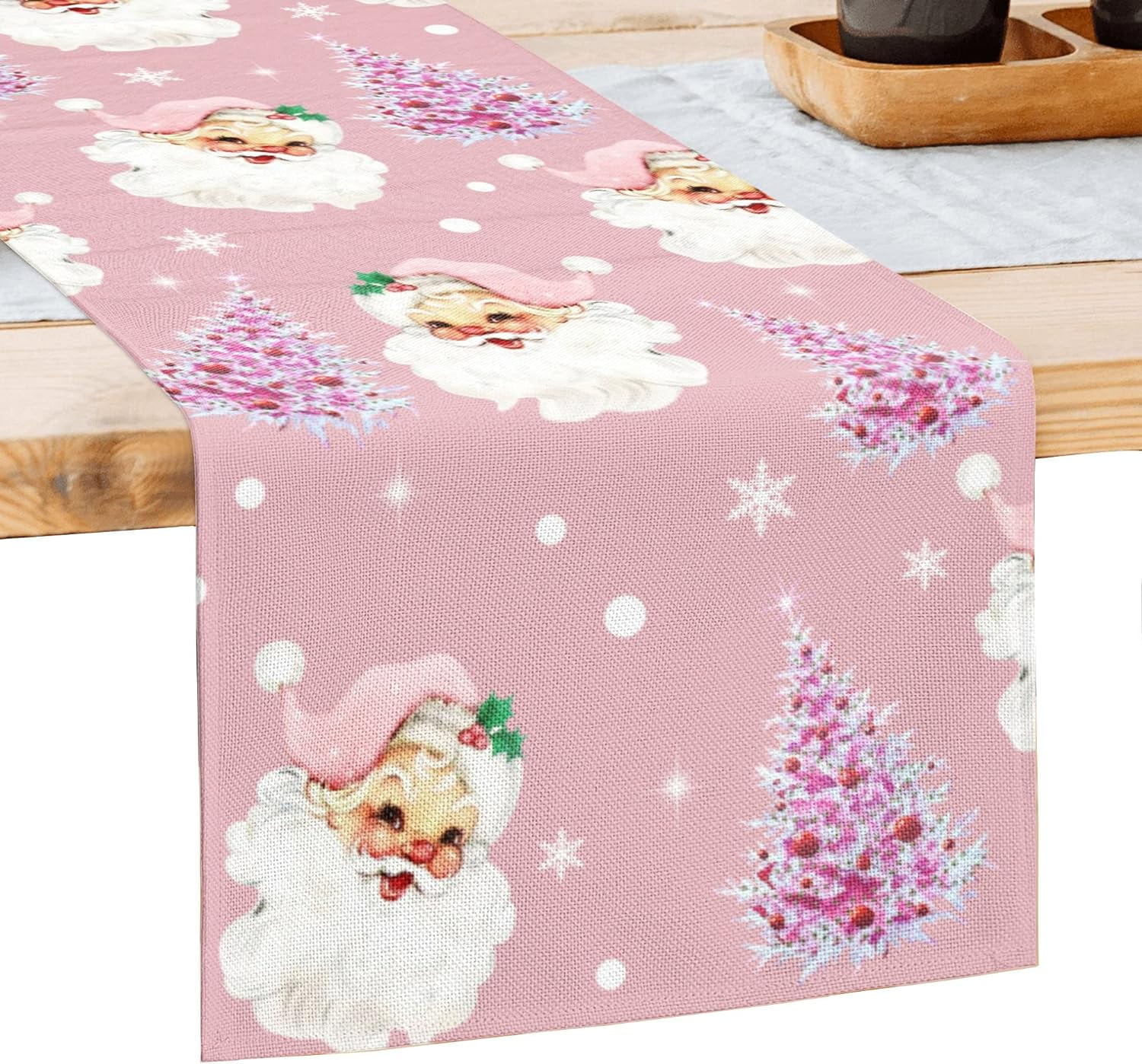 Rdsfhsp Christmas Table Runner 13 x 72 Inch Cute Santa Claus Pink ...