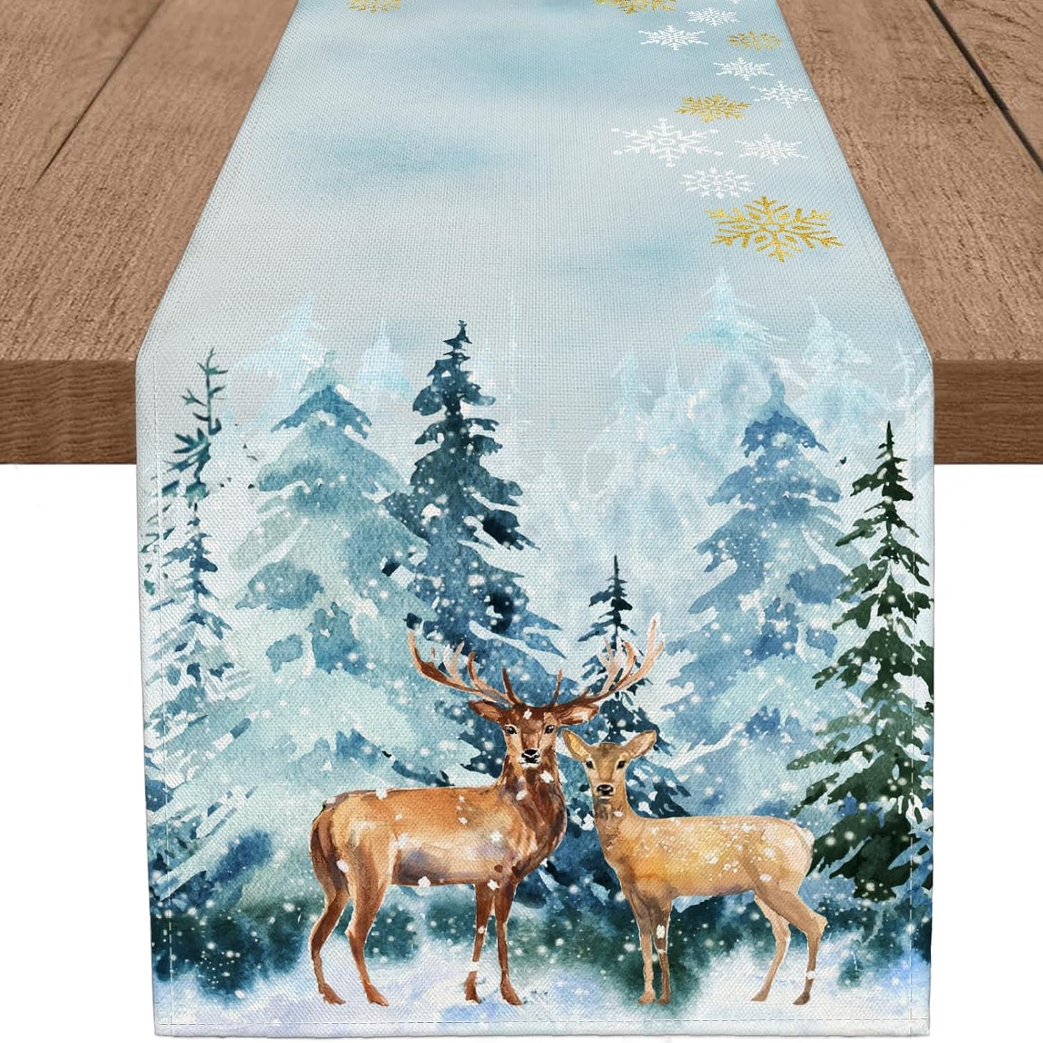 Rdsfhsp Christmas Tree Reindeer Table Runner, Gold Snowflake Xmas ...