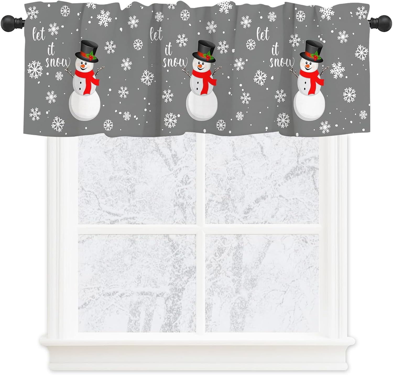 Rdsfhsp Christmas Valance Curtain Winter Falling Snowflake and Snowman ...