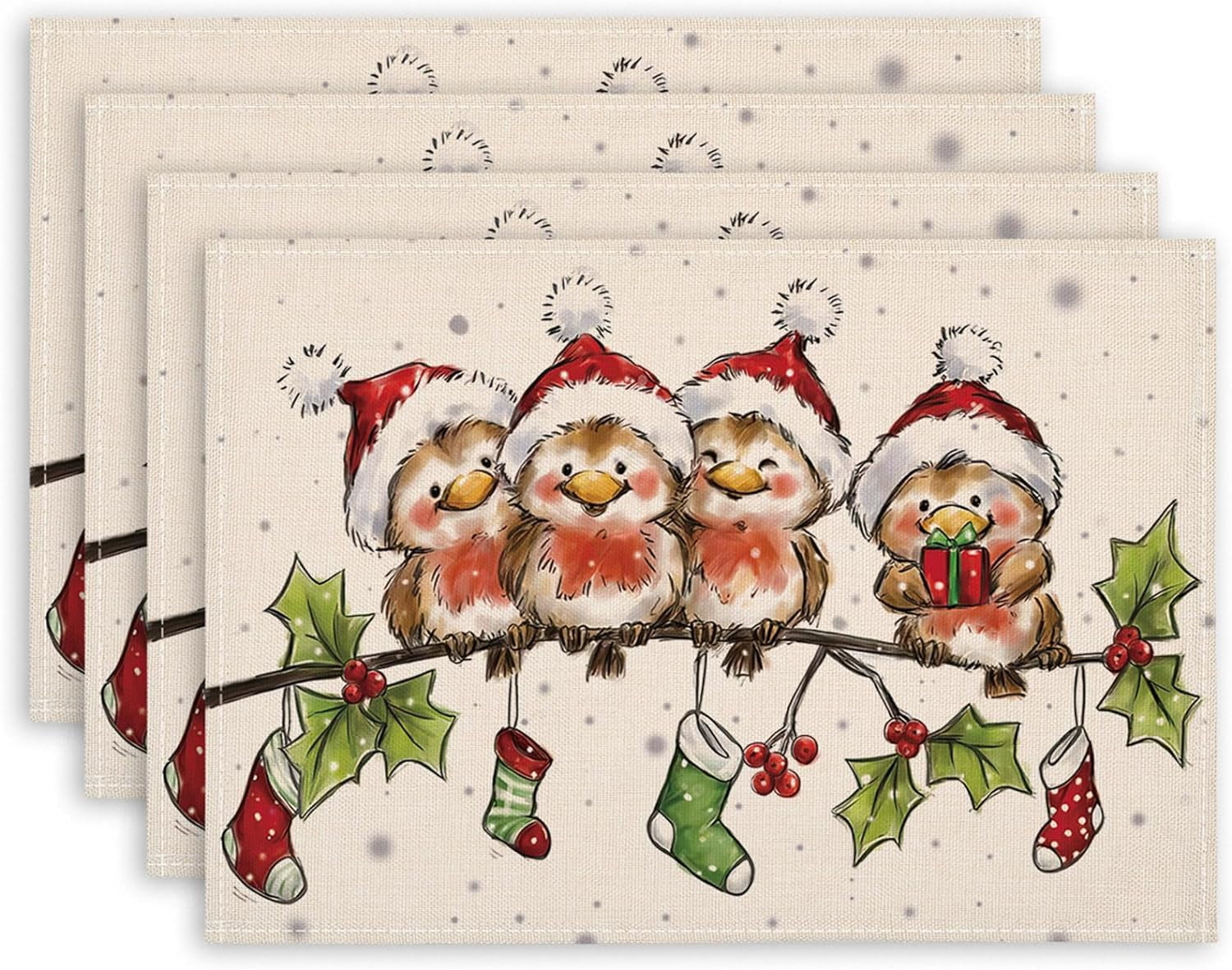 Rdsfhsp Cute Robin Birds Merry Christmas Placemats Set of 4, 12x18 ...