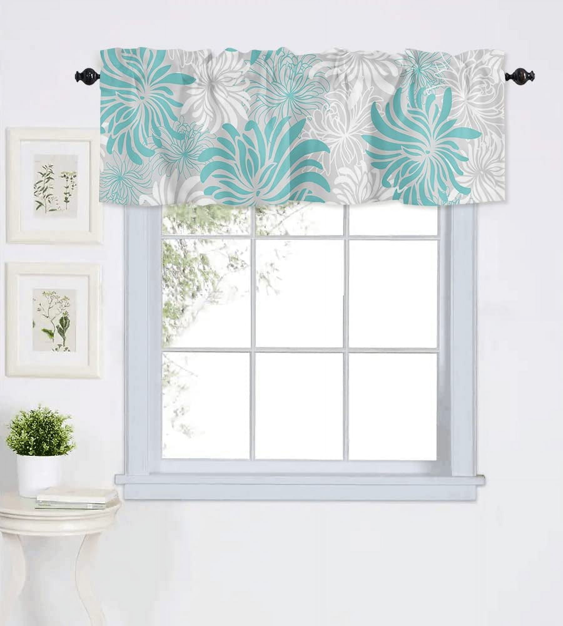 Rdsfhsp Dahlia Valance Curtains, Teal Valances for Windows 54x18 Inch ...