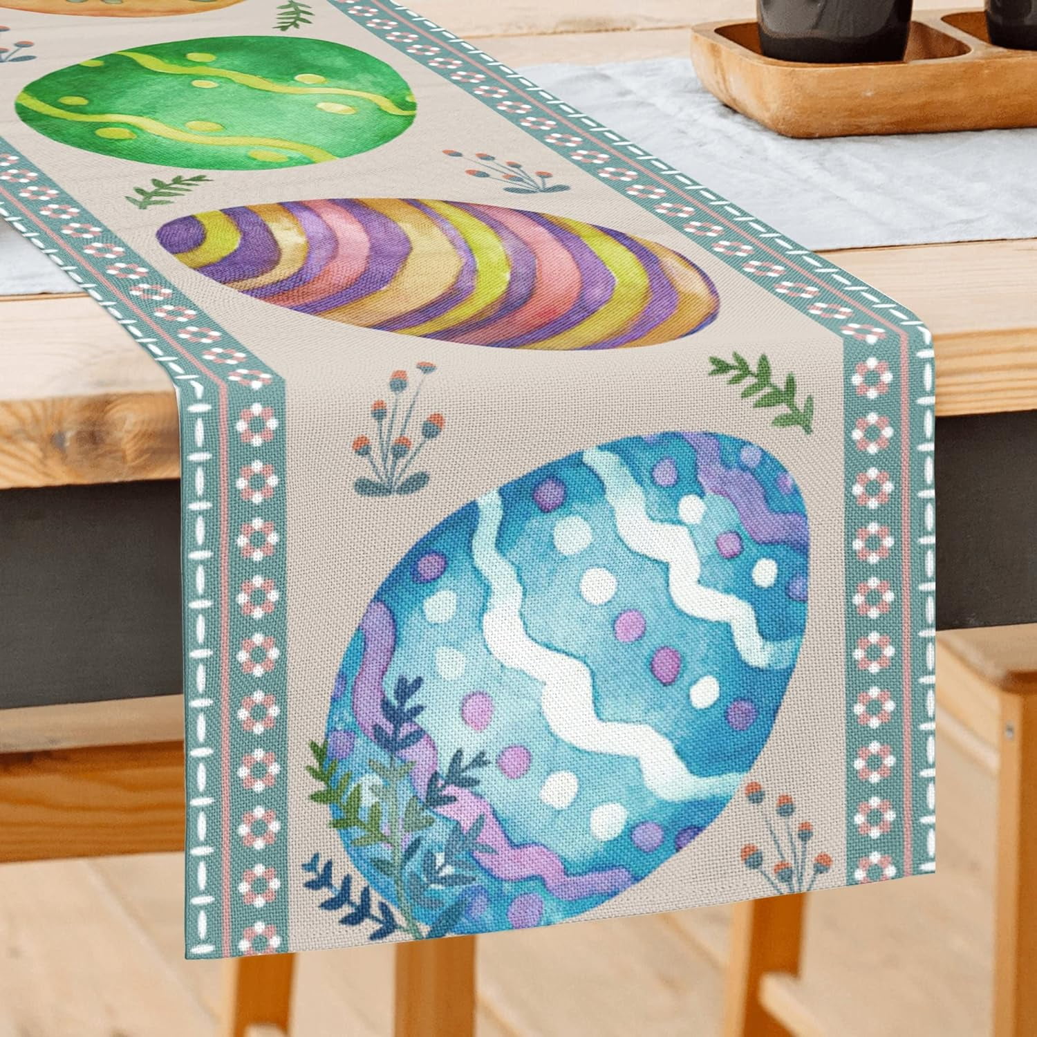 Rdsfhsp Easter Cute Eggs Table Runner Burlap Colorful Eggs Table ...
