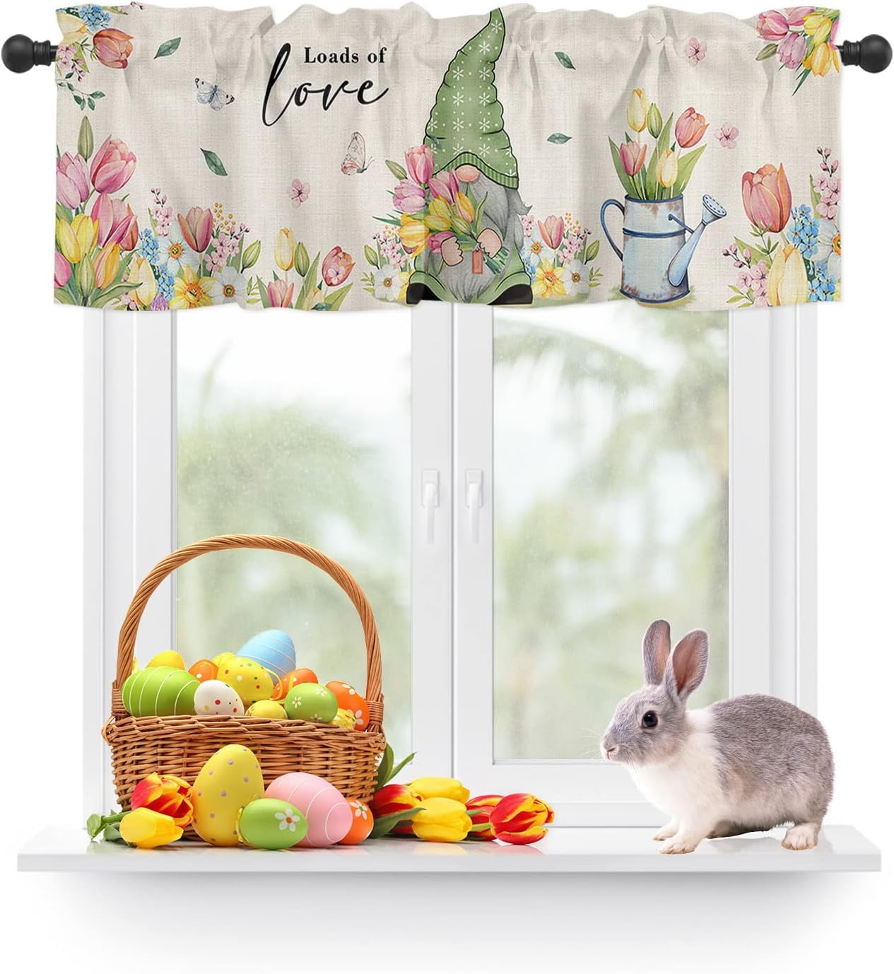 Rdsfhsp Easter Gnome Kitchen Valances Curtain, Rod Pocket Tulips Flower ...