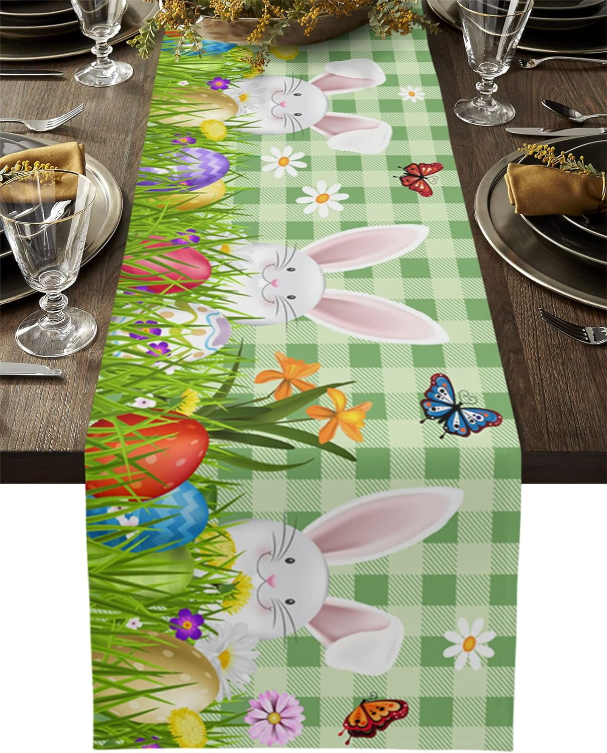 Rdsfhsp Easter Grassland Table Runner 13x72 Inch, Colorful Eggs Cute ...