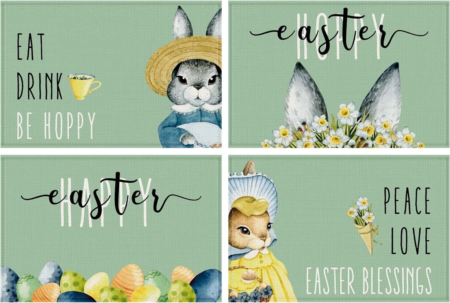 Rdsfhsp Easter Placemats Set of 4, Bunny Rabbit Egg Easter Placemats ...