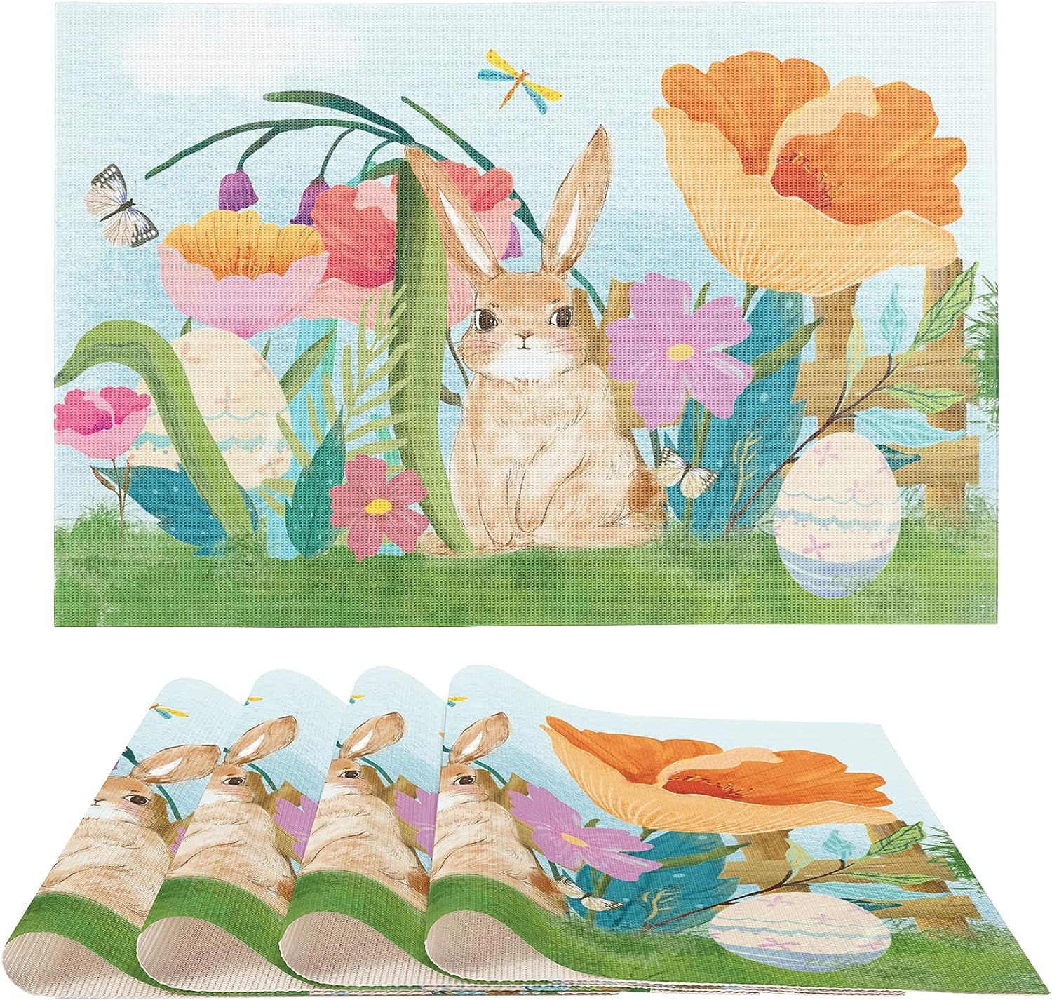 Rdsfhsp Easter Placemats Set of 4 Rabbit Bunny Table Mats Happy Easter ...