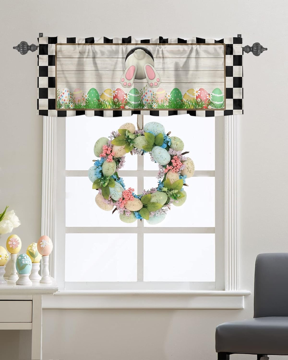 Rdsfhsp Easter Window Valance Rod Pocket Short Curtain Panels Easter ...