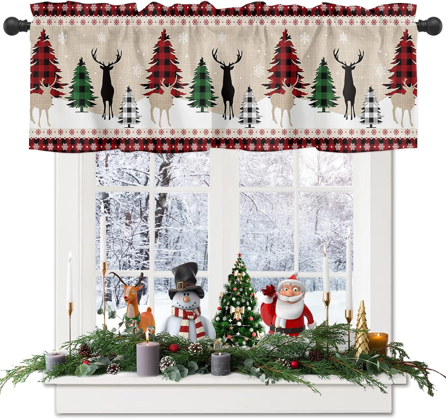 Rdsfhsp Farmhouse Christmas Valance Kitchen Curtains for Windows ...