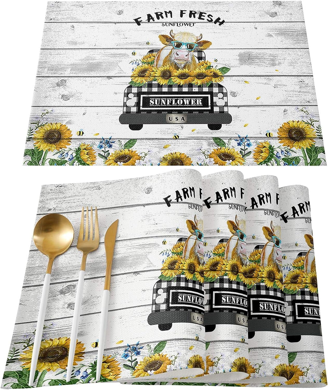 Rdsfhsp Farmhouse Placemats Set of 4 Buffalo Plaid Check Milk Cow ...