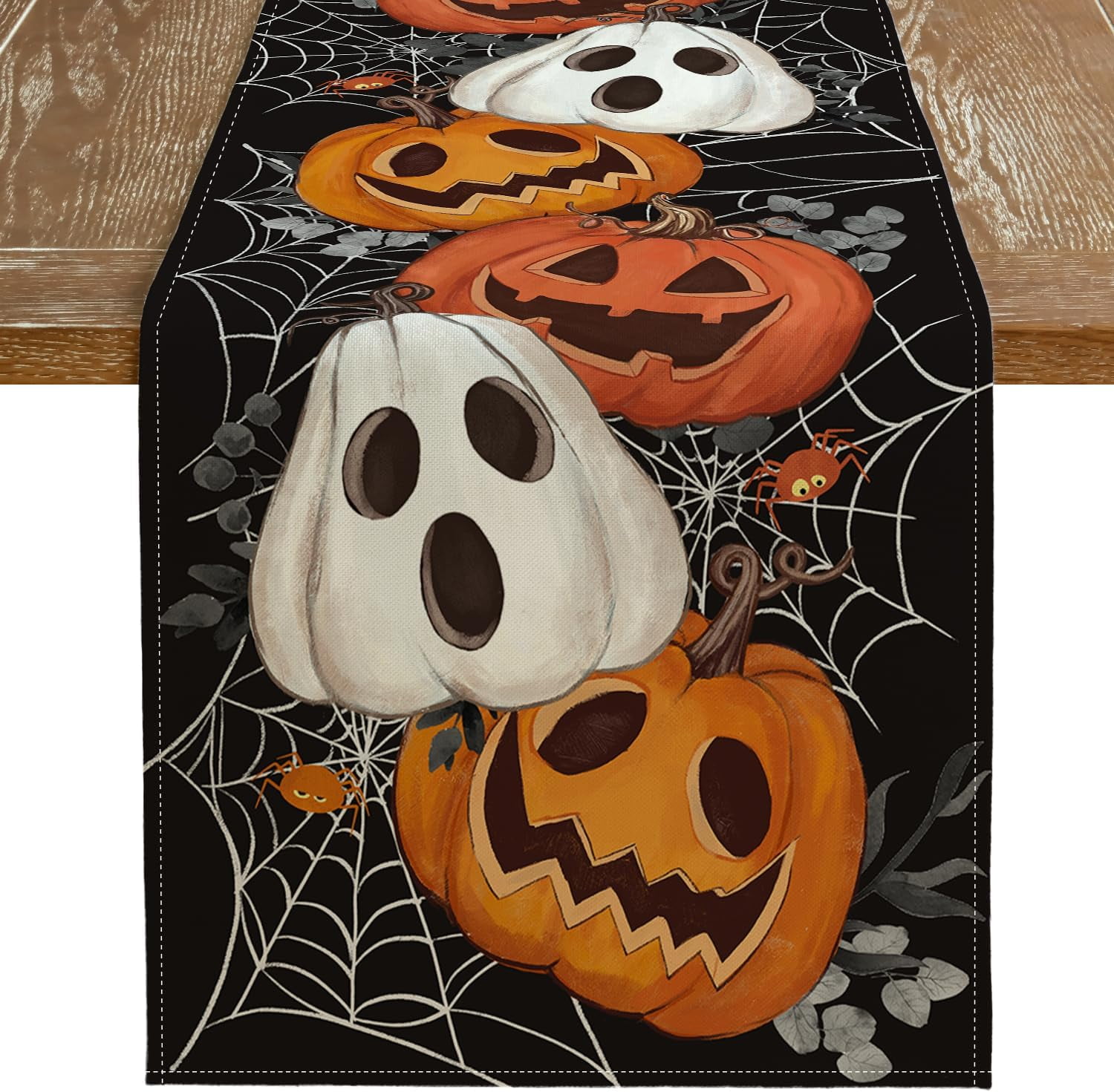 Rdsfhsp Halloween Linen Table Runner 13x72 inch, Pumpkin Spider Web ...