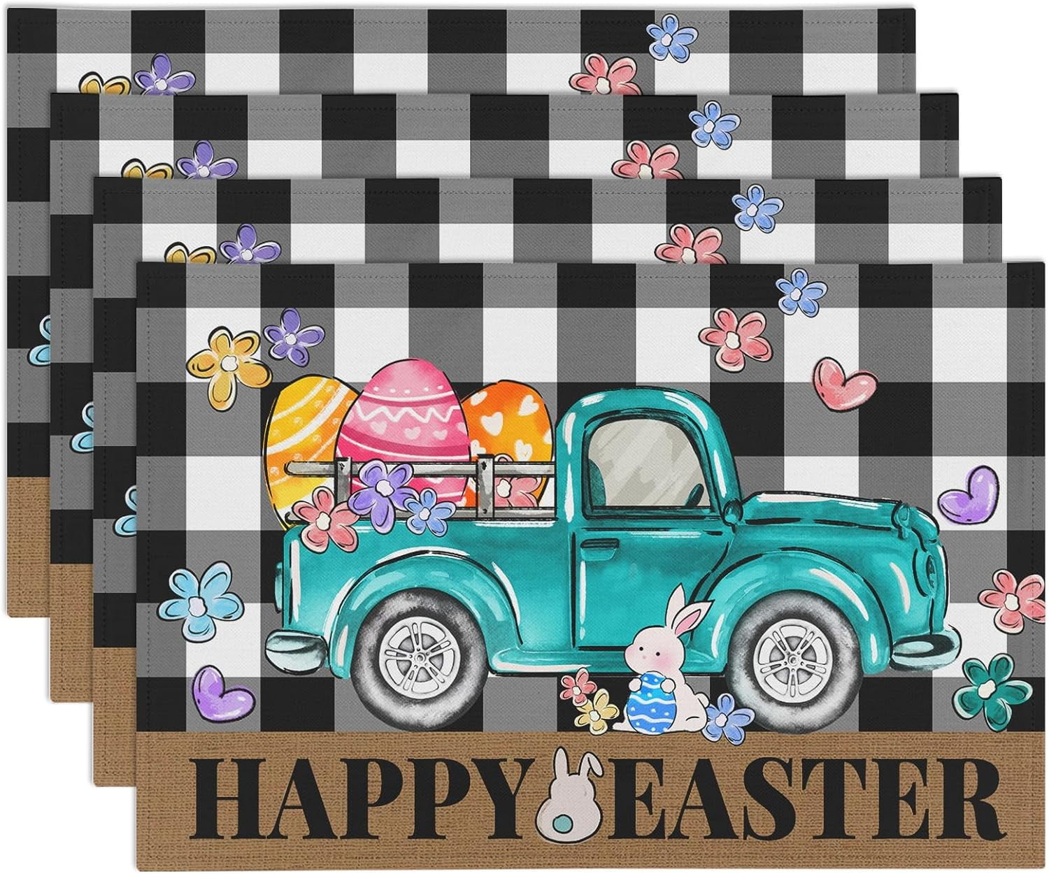 Rdsfhsp Happy Easter Buffalo Plaid Bunny Placemat Set of 4, Spring ...